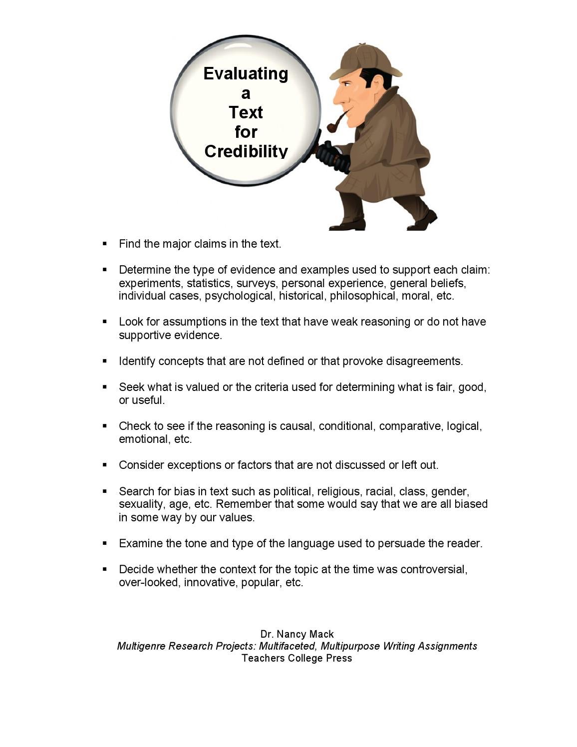 Evaluating a Text for Credibility by nancymack - Issuu