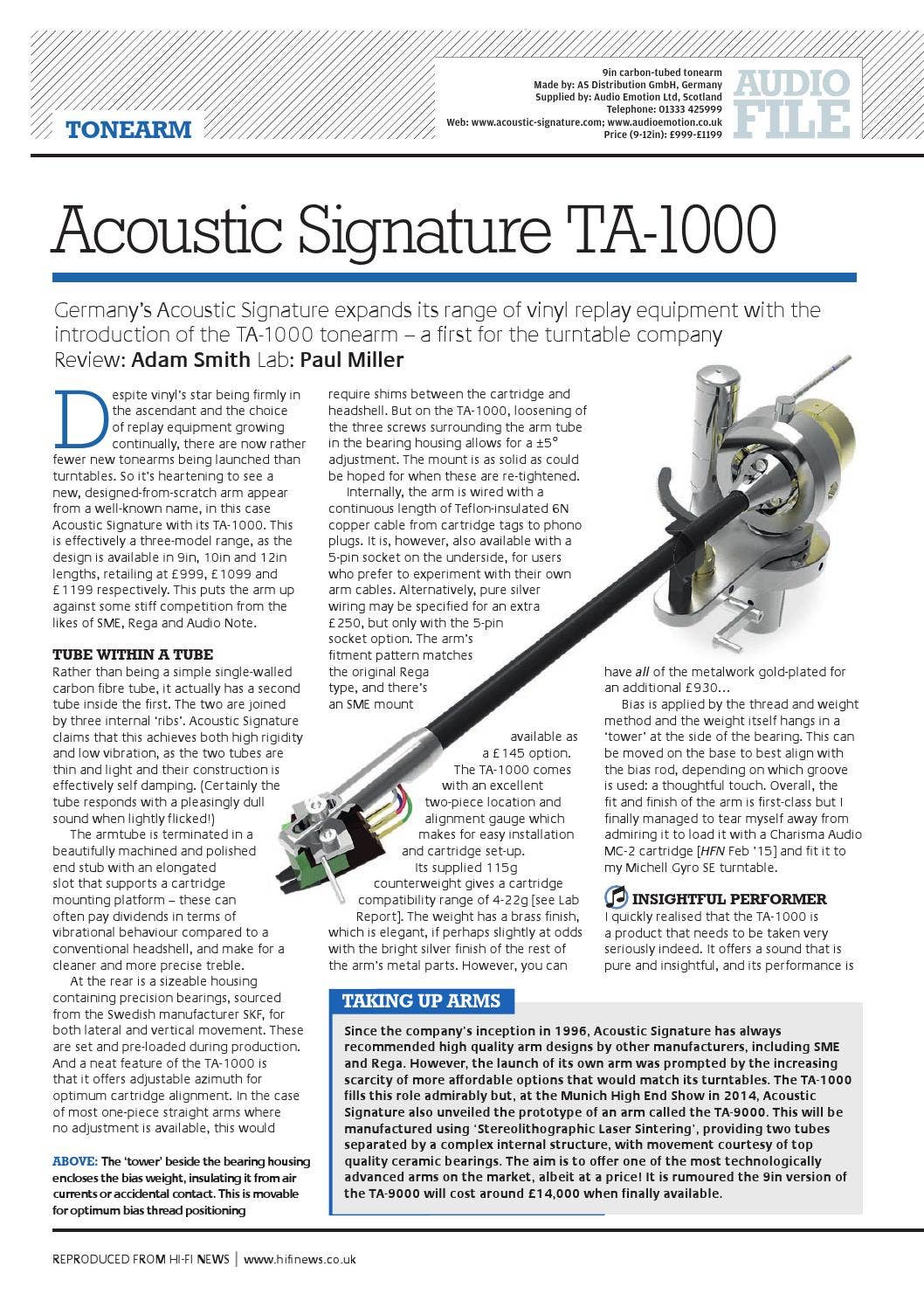 Acoustic Signature TA-1000 Tone Arm - HiFi News review - Highly ...