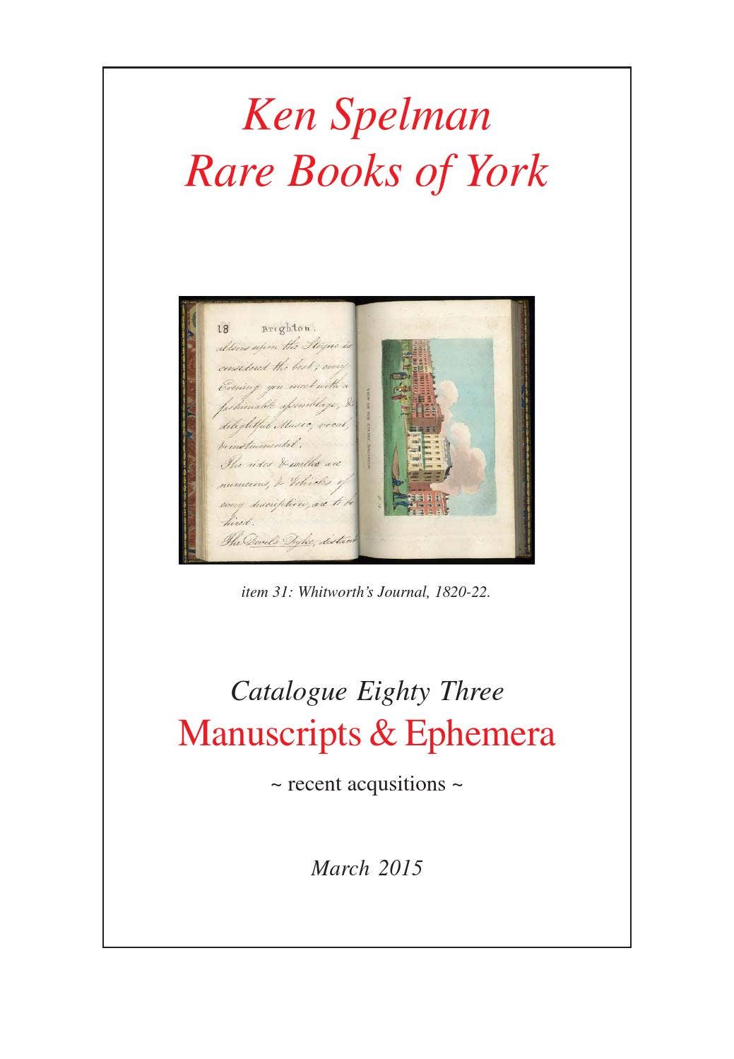 Catalogue 83 - Feb 2015 - Manuscripts & Ephemera by Ken Spelman Books ...