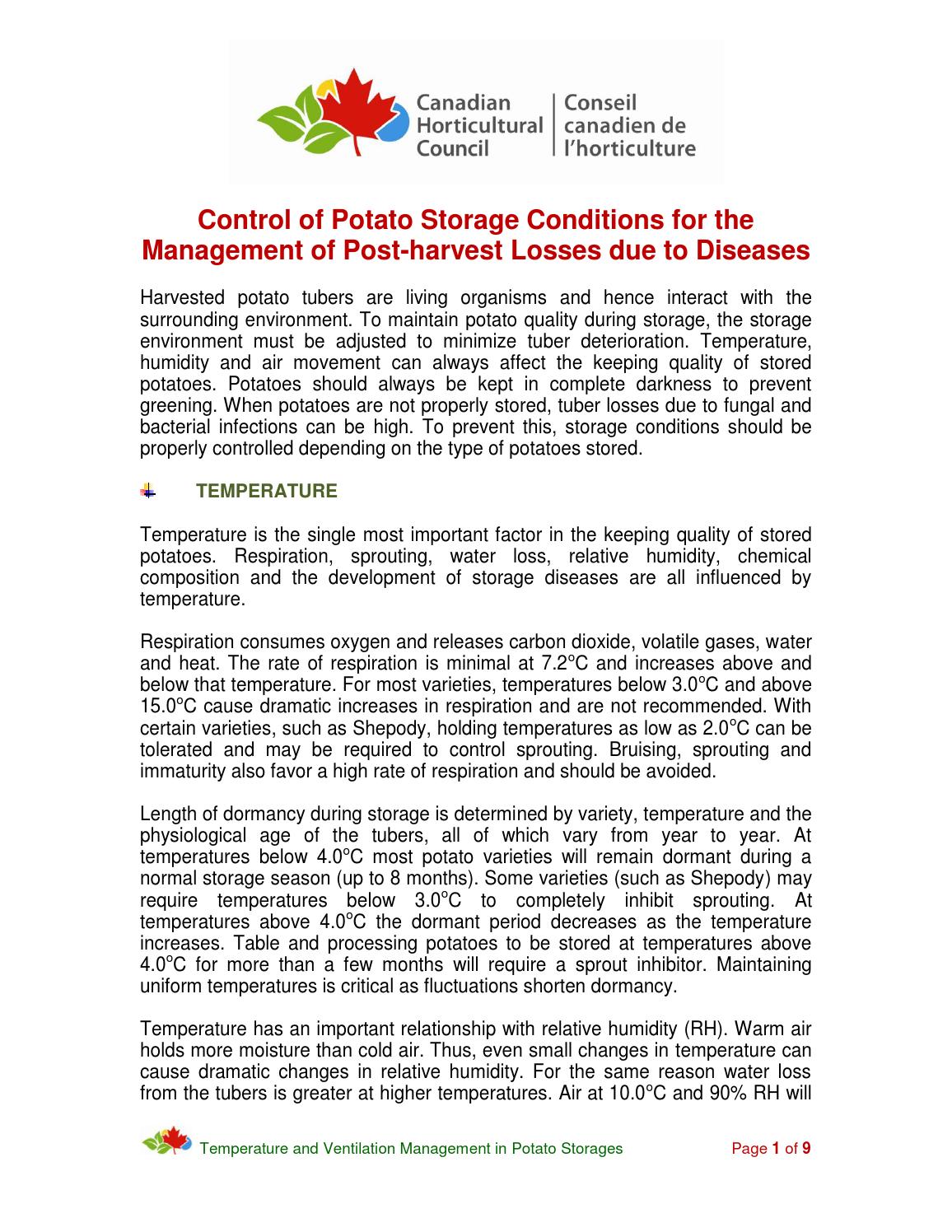 Control of Potato Storage Conditions for the Management of Post-harvest ...