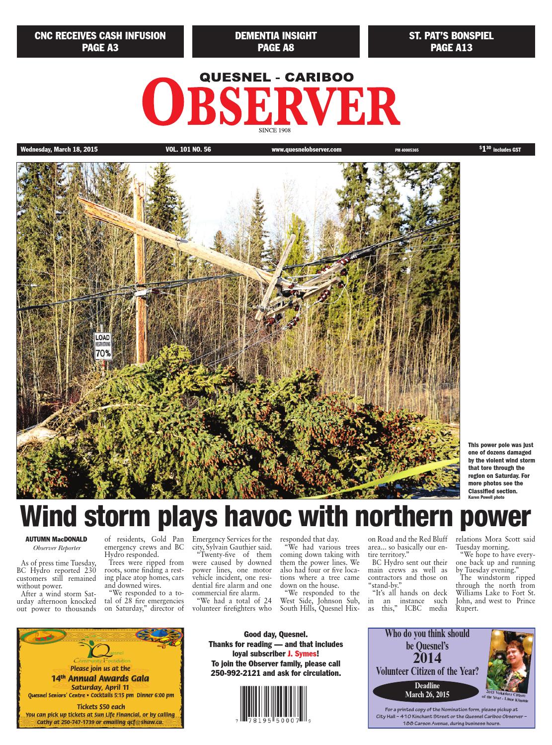 Quesnel Cariboo Observer, March 18, 2015 by Black Press Media Group - Issuu
