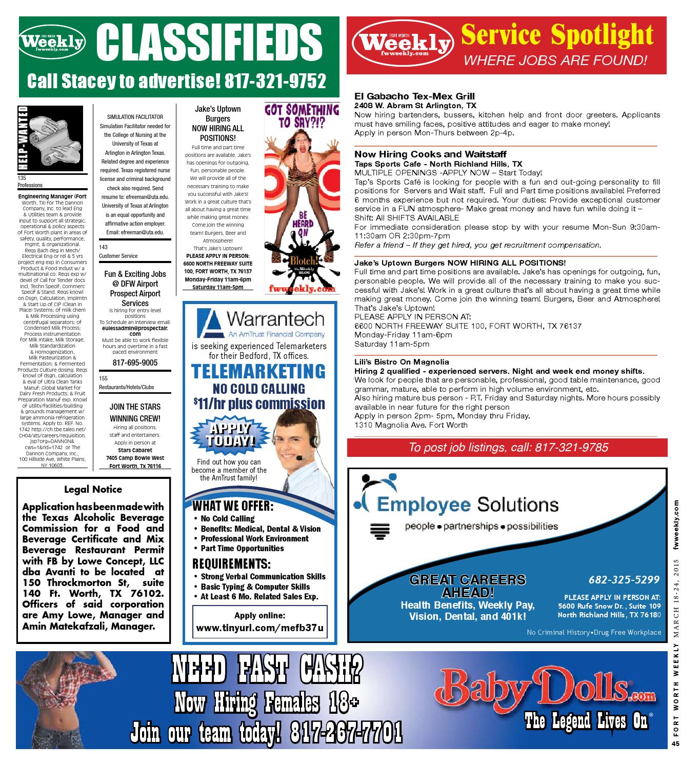 Fort Worth Weekly Classifieds by Fort Worth Weekly - Issuu