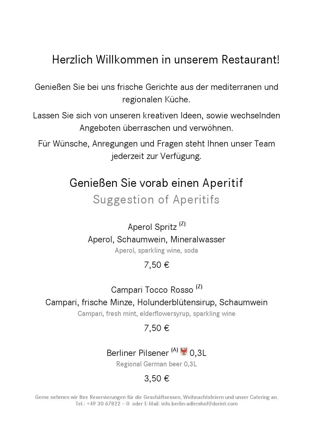 Speisekarte Restaurant im Dorint Hotel Adlershof Berlin by Dorint ...