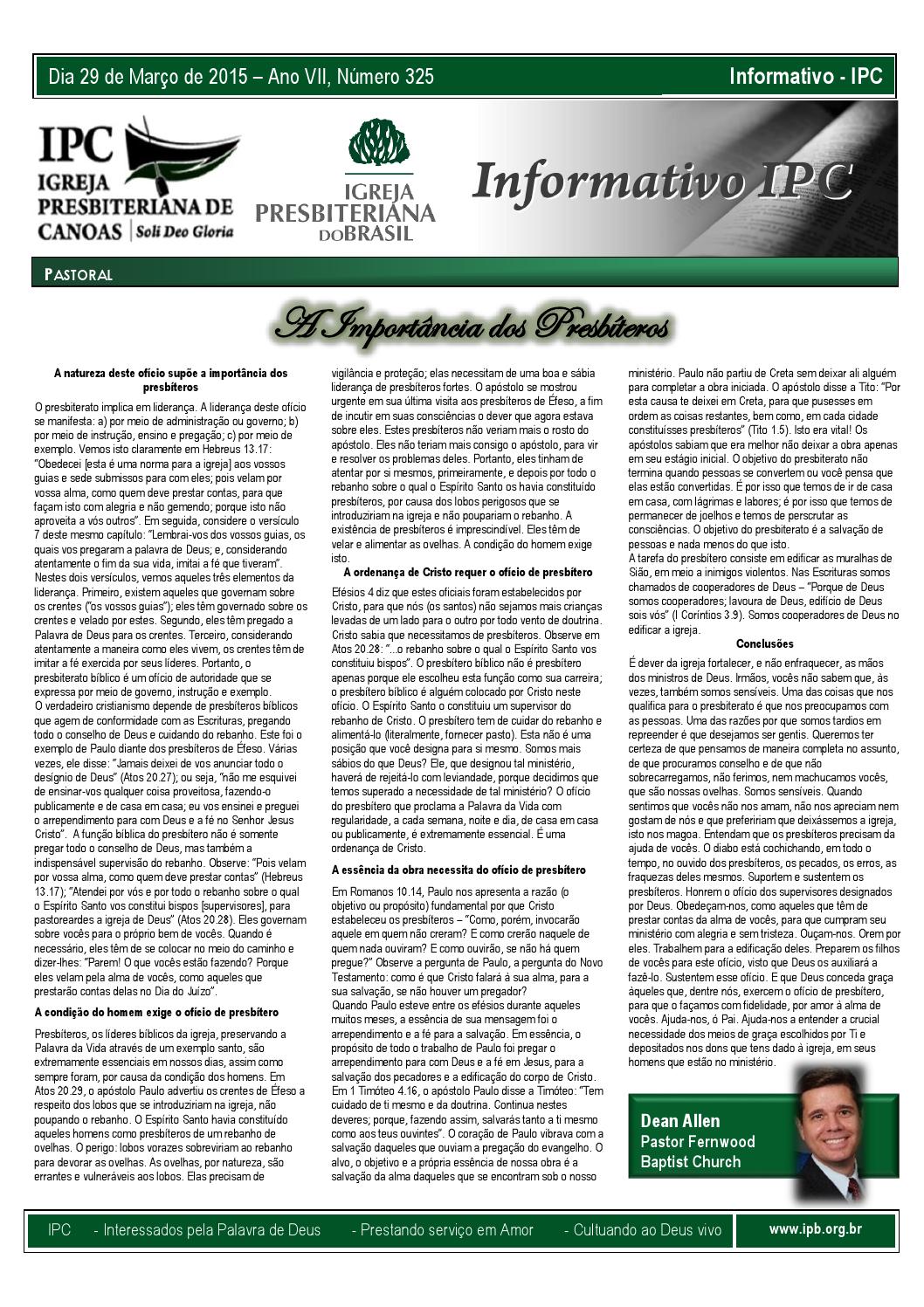 Informativo ipc 325 by IGREJA PRESBITERIANA - Issuu