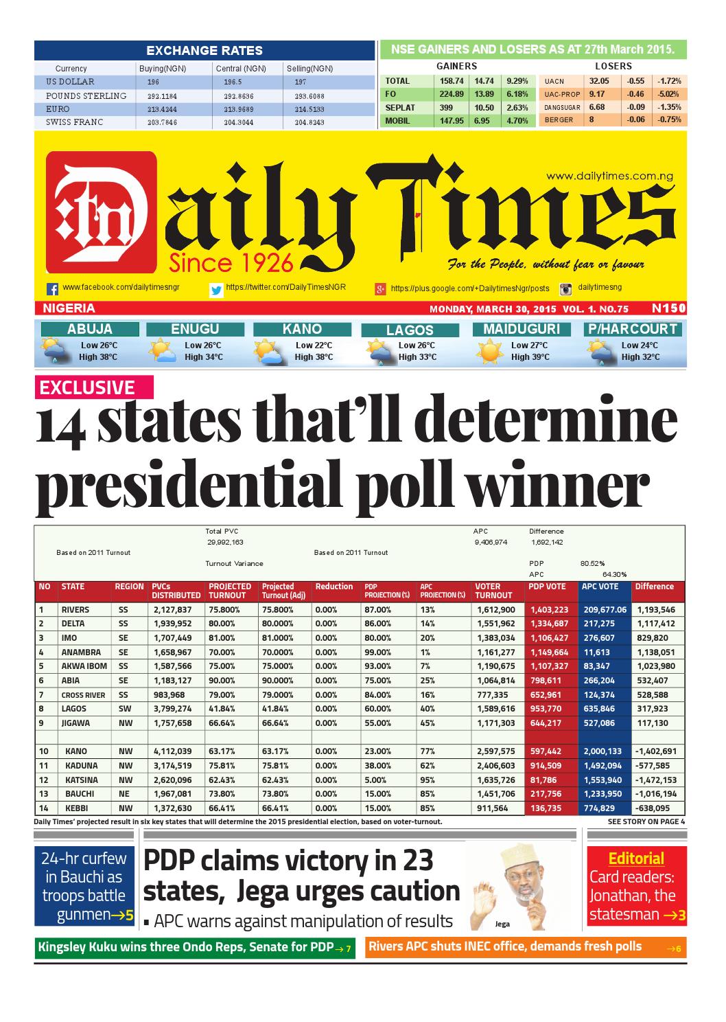Daily Times E-Newspaper 30-3-15 by Daily Times of Nigeria - Issuu