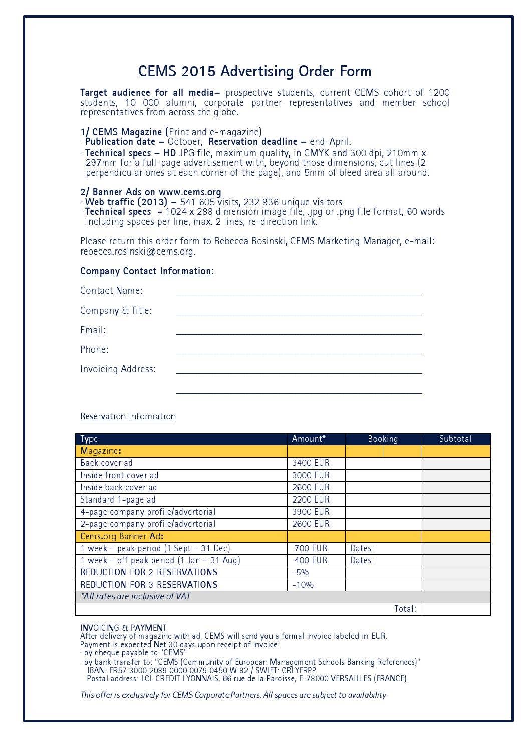 CEMS 2015 Advertising Order Form by CEMS - Issuu