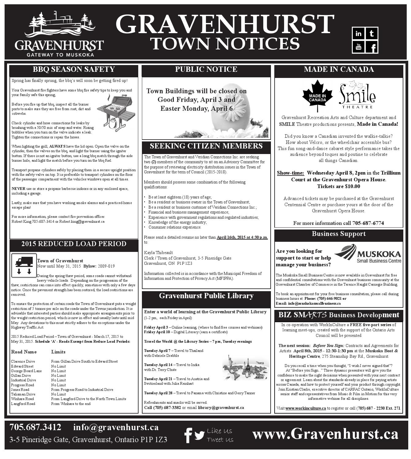 Gravenhurst Town Notices, April 2, 2015 by Town of Gravenhurst - Issuu