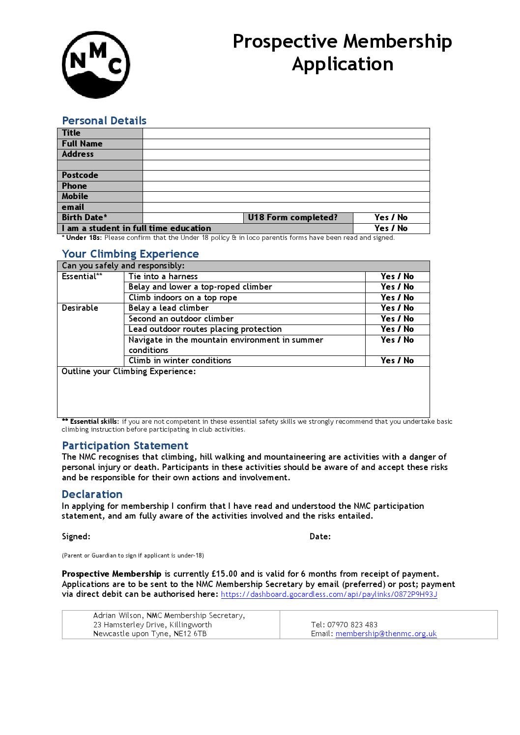Prospective membership application by The Northumbrian Mountaineering ...