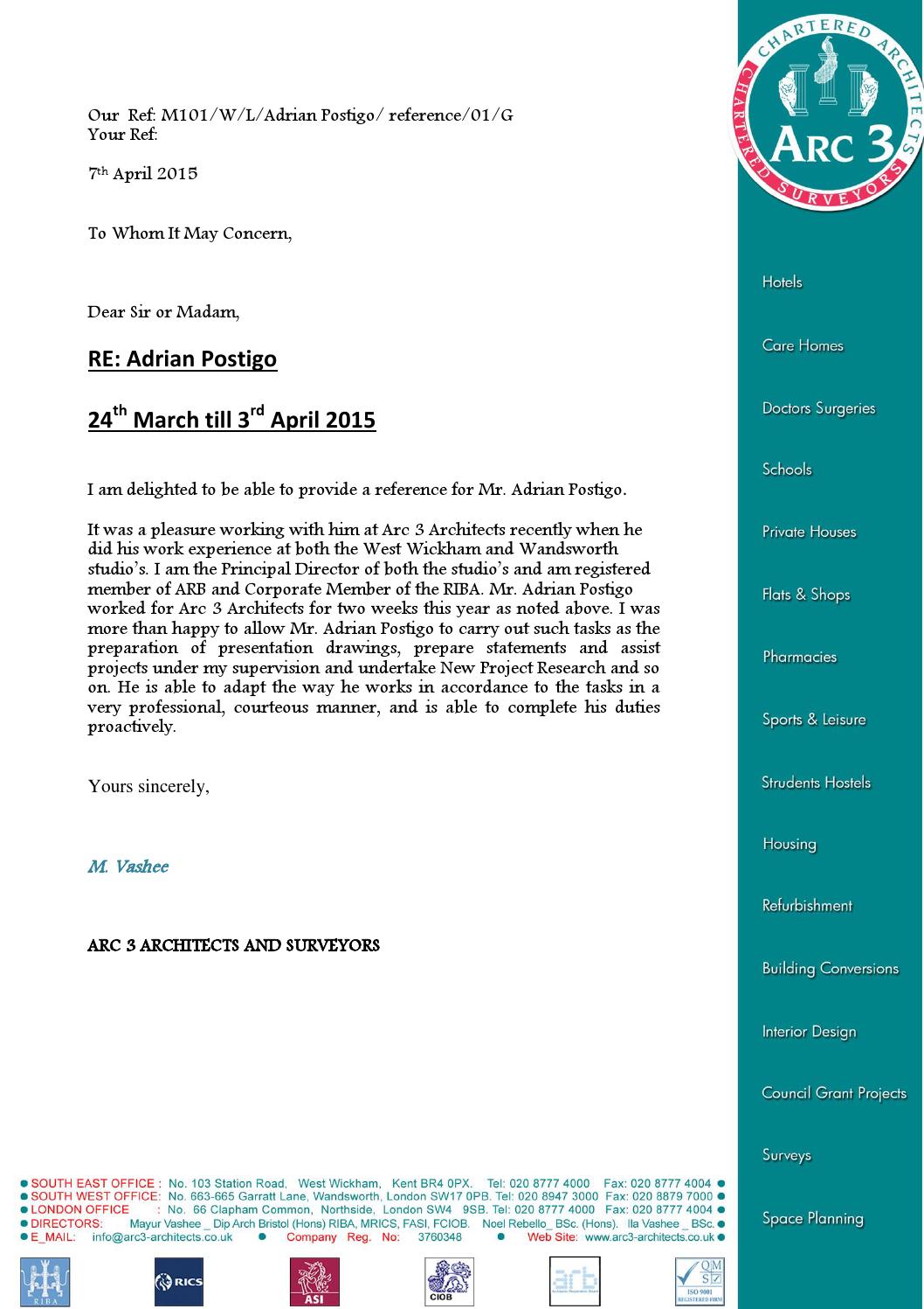 ARC3 Chartered Architects_Reference letter by Adrián Postigo - Issuu