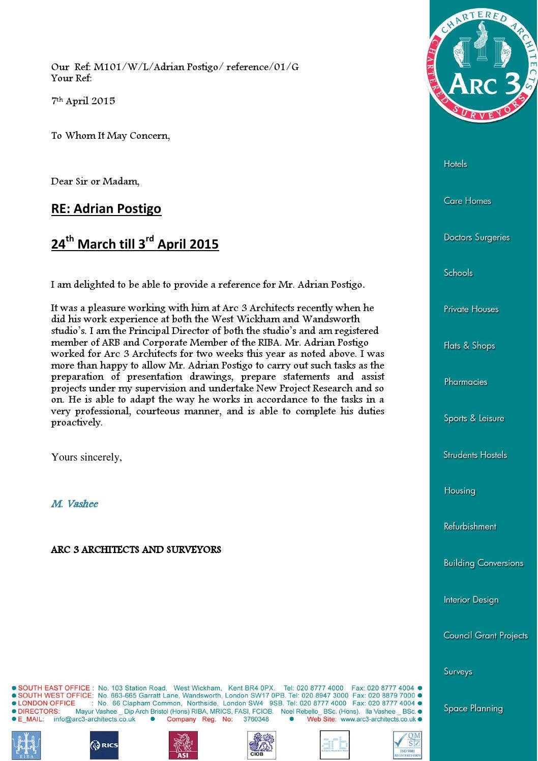 ARC3 Chartered Architects_Reference letter by Adrián Postigo - Issuu