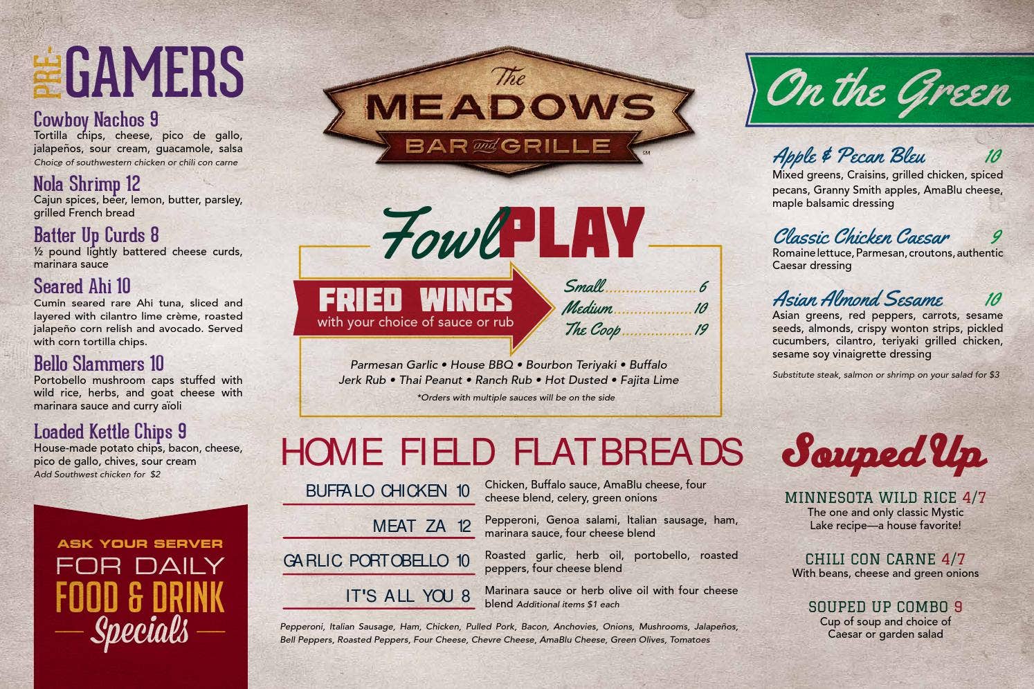 The Meadows Bar and Grille Menu by Shakopee Mdewakanton Sioux Community ...