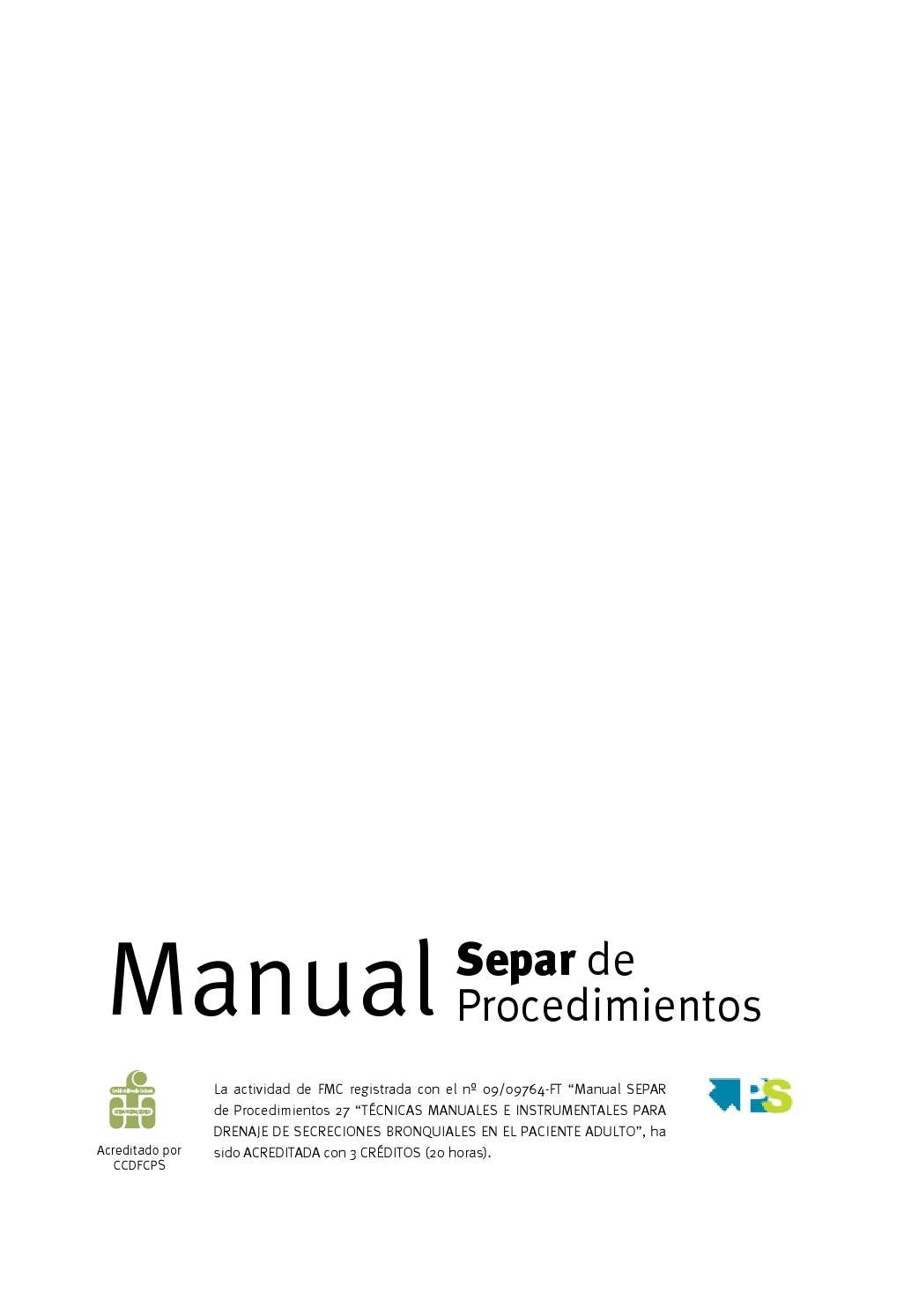 Manual SEPAR 27.Técnicas manuales e instrumentales para el drenaje de secreciones bronquiales en ...