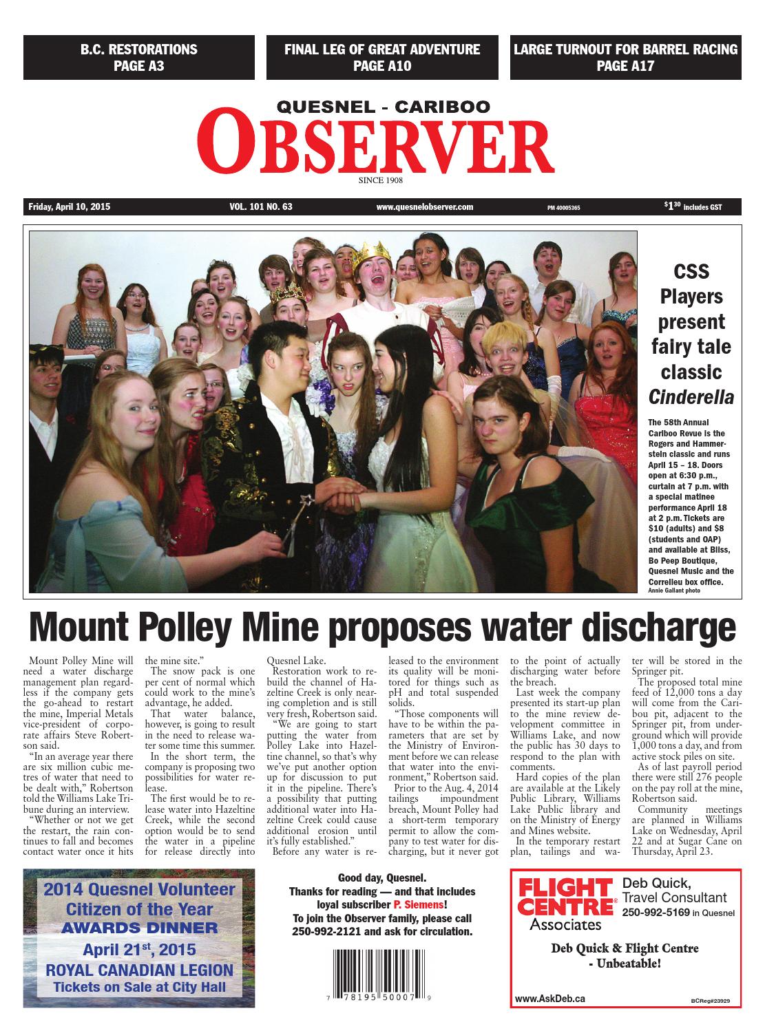 Quesnel Cariboo Observer, April 10, 2015 by Black Press Media Group - Issuu
