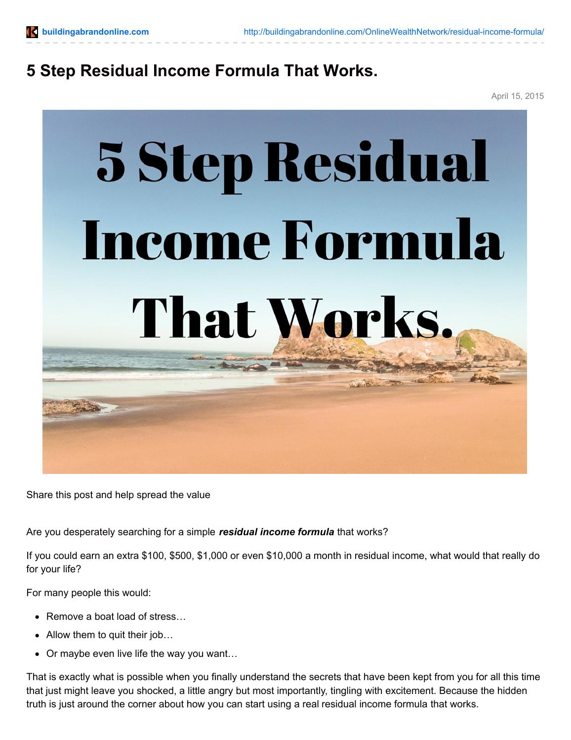 5 step residual income formula that works by justintemple - Issuu