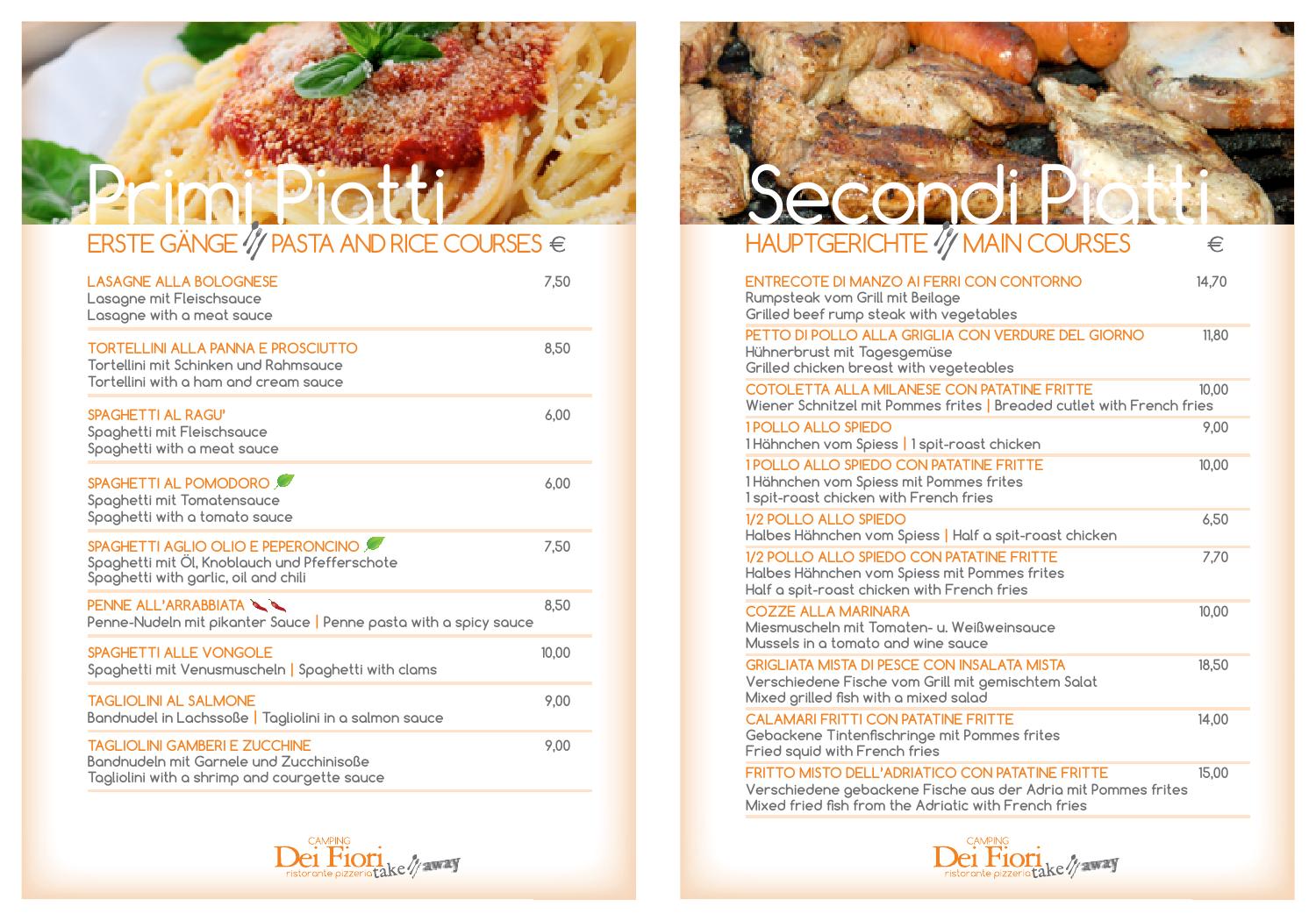 Dei Fiori Camping Village - Restaurant menu take away 2014 by Vacanze ...