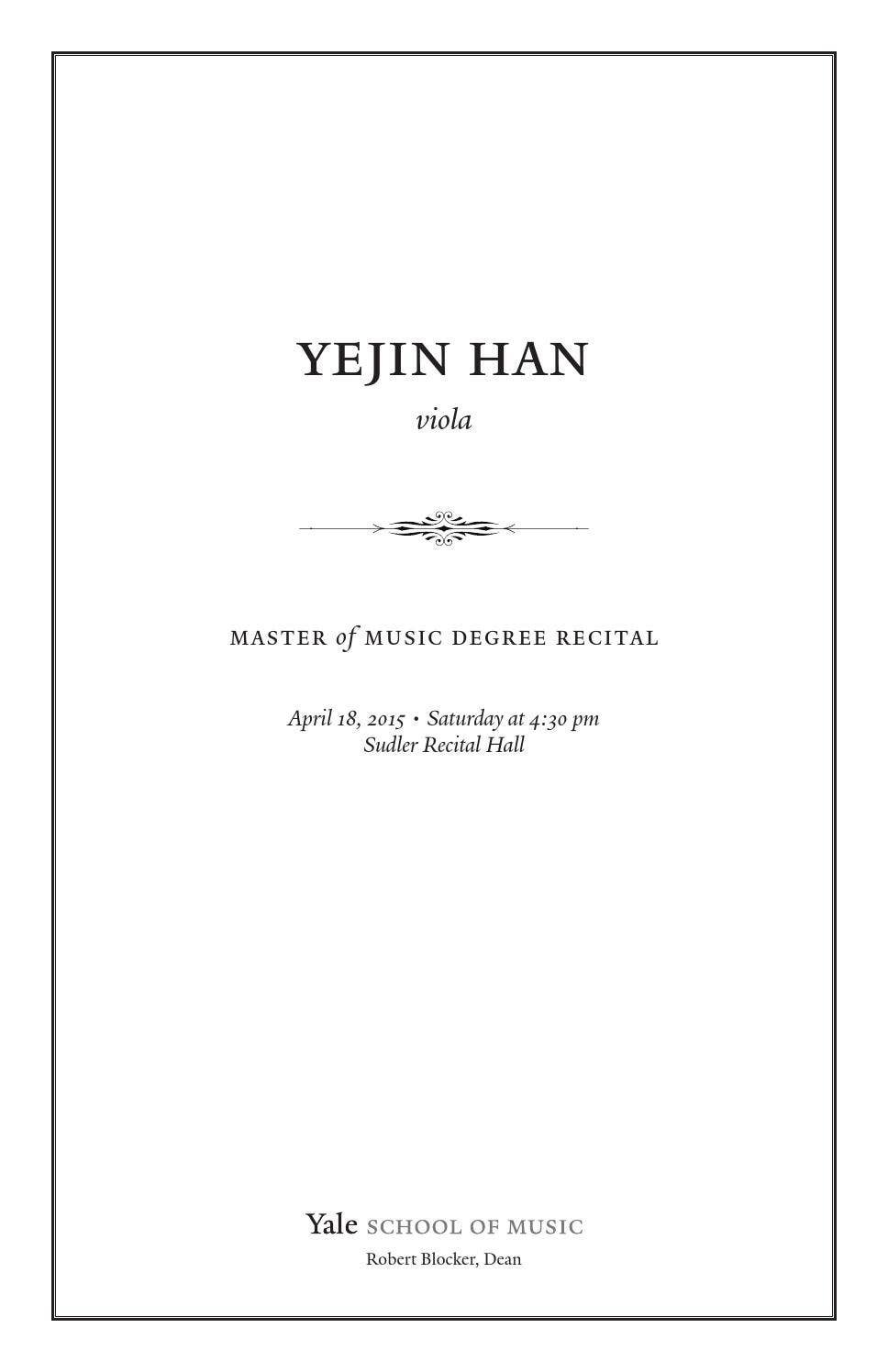 Yejin Han, viola by Yale School of Music - Issuu