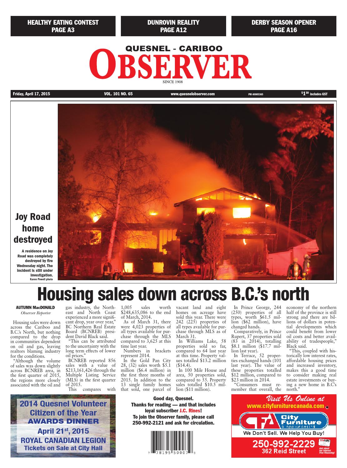 Quesnel Cariboo Observer, April 17, 2015 by Black Press Media Group - Issuu