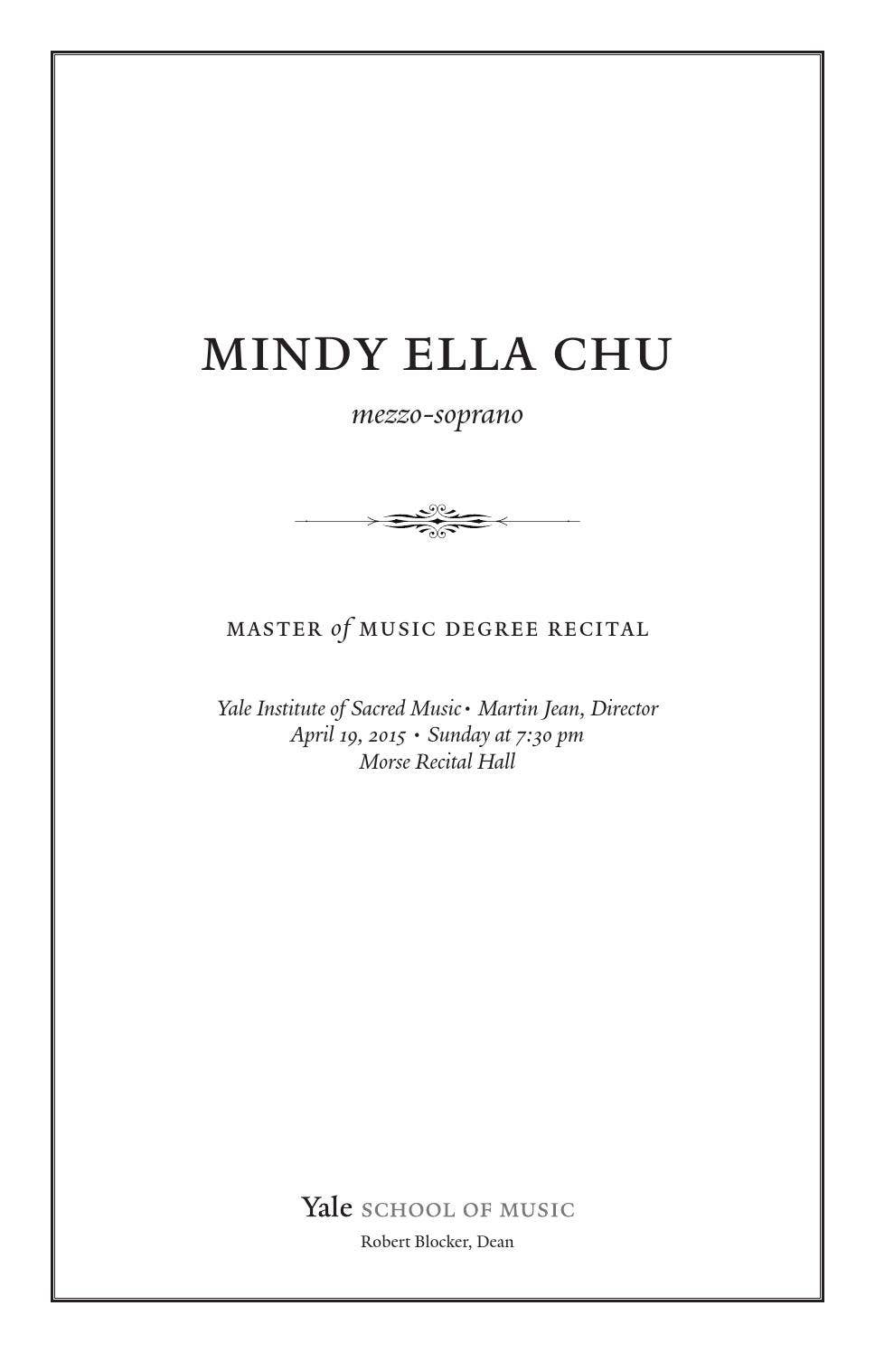 Mindy Ella Chu, mezzo-soprano by Yale School of Music - Issuu