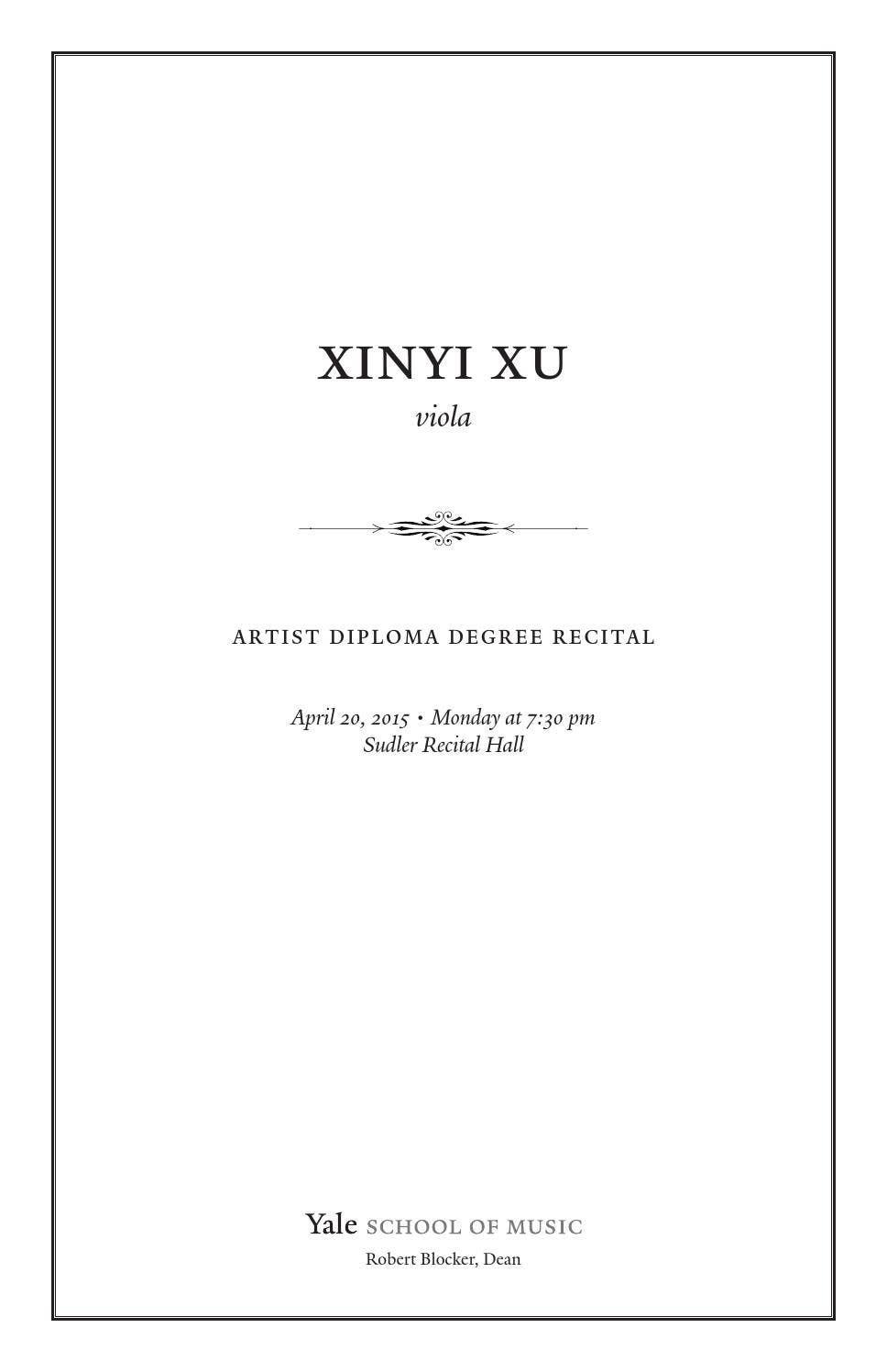 Xinyi Xu, viola by Yale School of Music - Issuu
