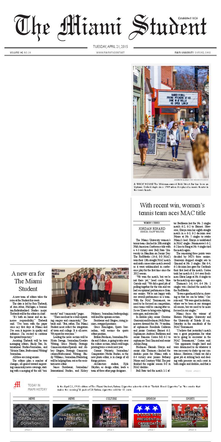 April 21, 2015 | The Miami Student by The Miami Student - Issuu