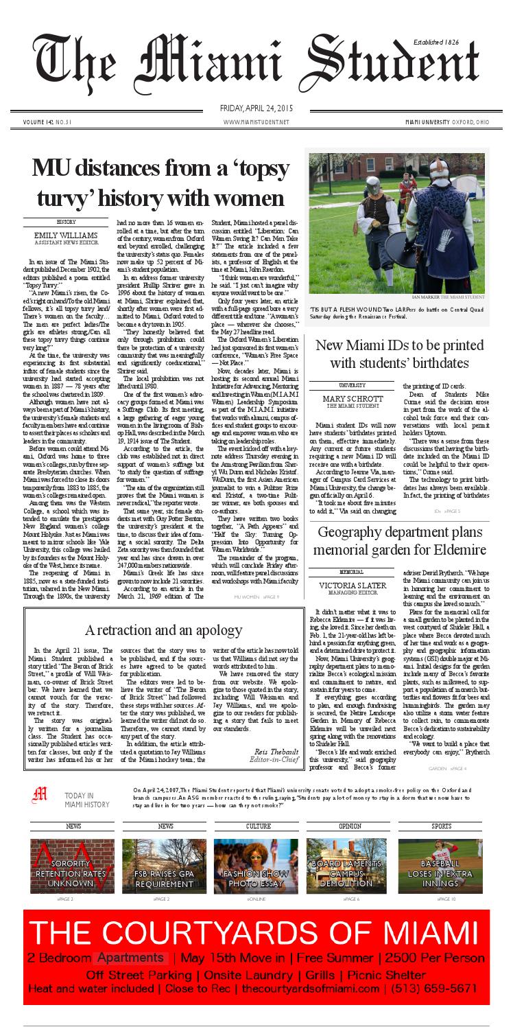 April 24, 2015 | The Miami Student by The Miami Student - Issuu