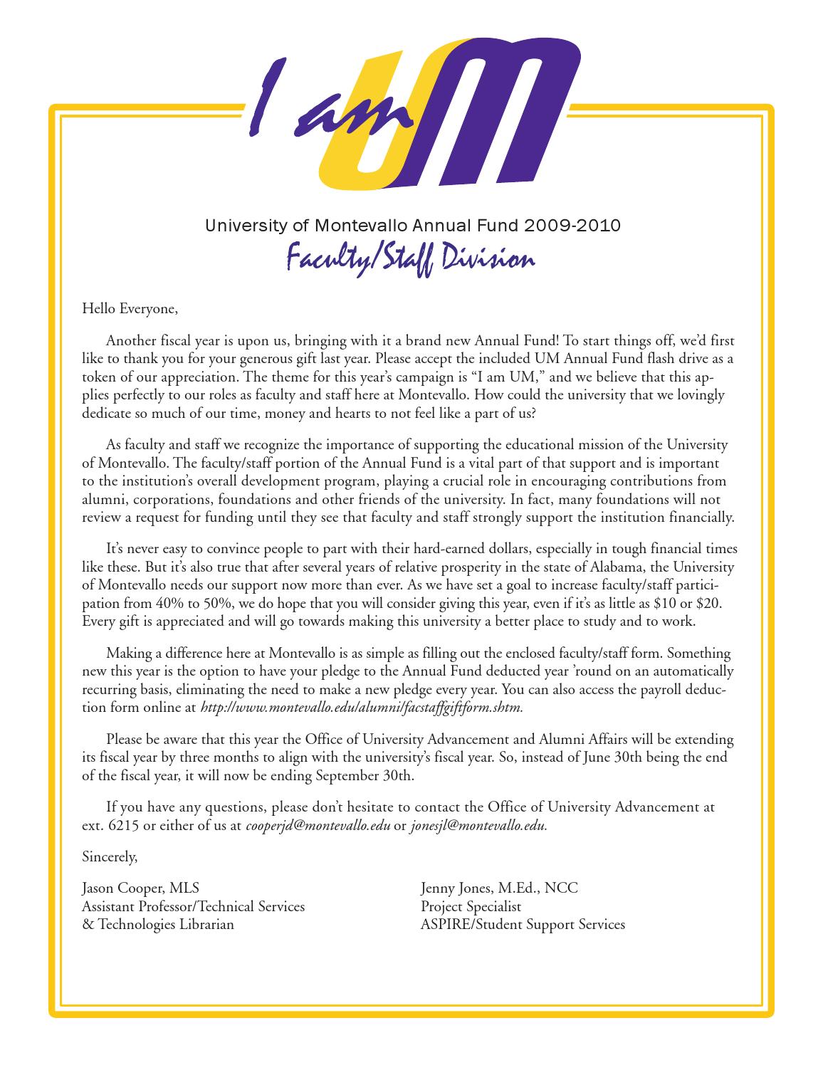 Annual Fund Letter by University of Montevallo - Issuu