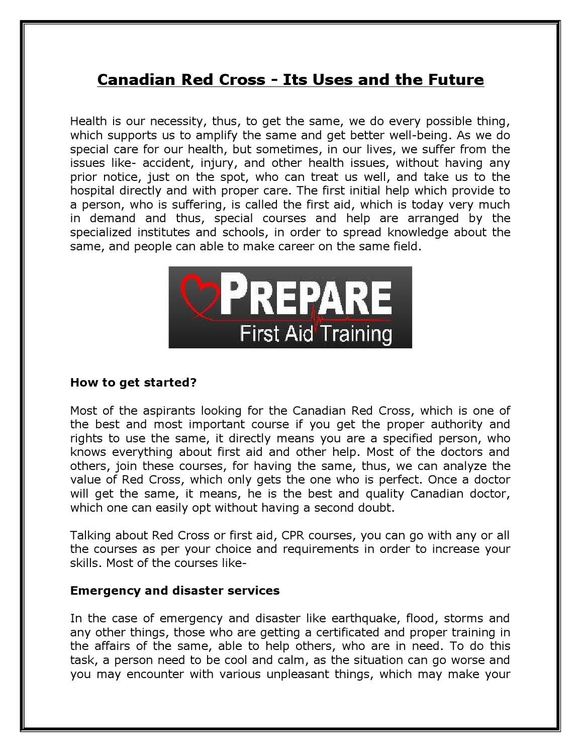 Canadian red cross its uses and the future by Prepare First Aid ...