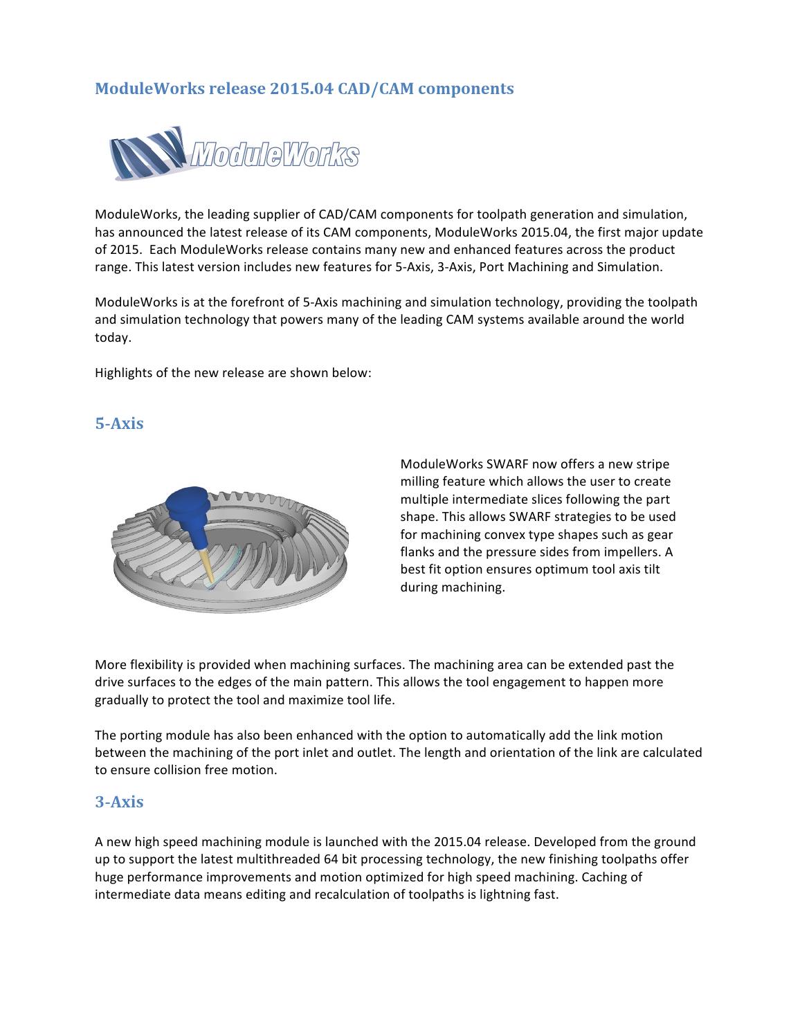 ModuleWorks Press Release - ModuleWorks release 2015 04 cad cam ...