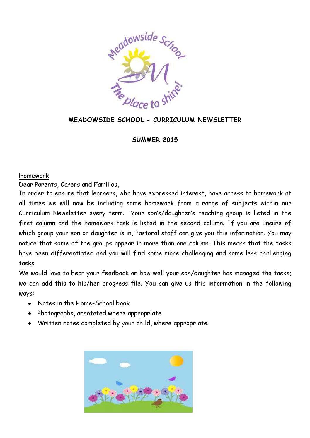 Curriculum Newsletter Summer 2015 by Meadowside School - Issuu