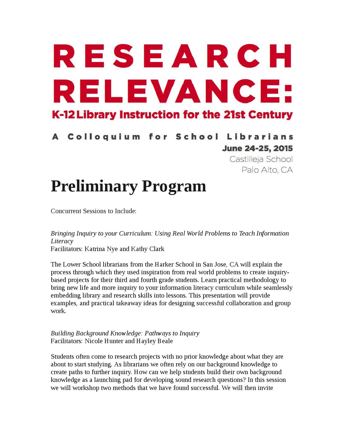 Research relevance prelim program 5 4 15 by Castilleja School - Issuu