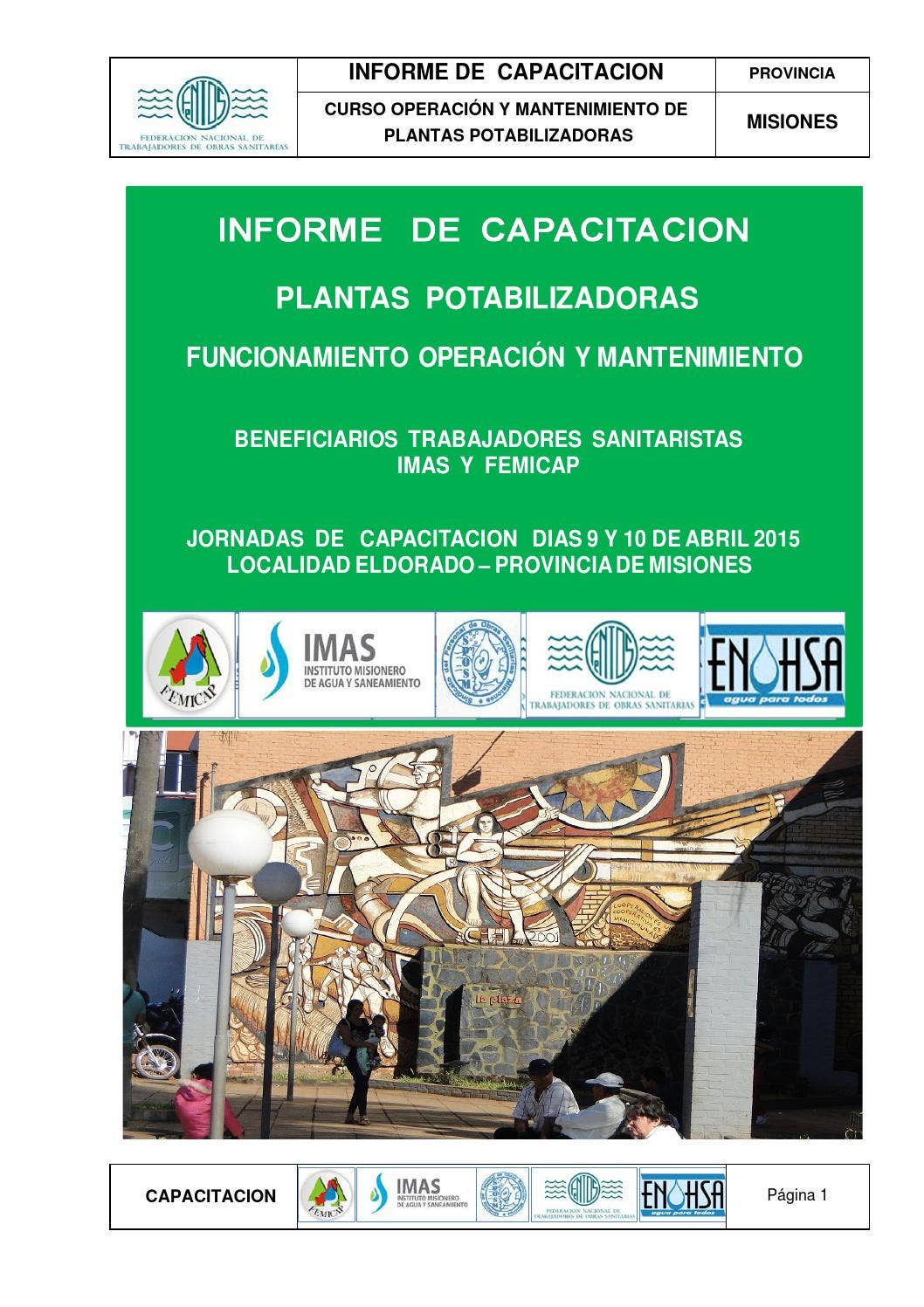 Informe de Capacitación Plantas Potabilizadoras a IMAS y FEMICAP by ...