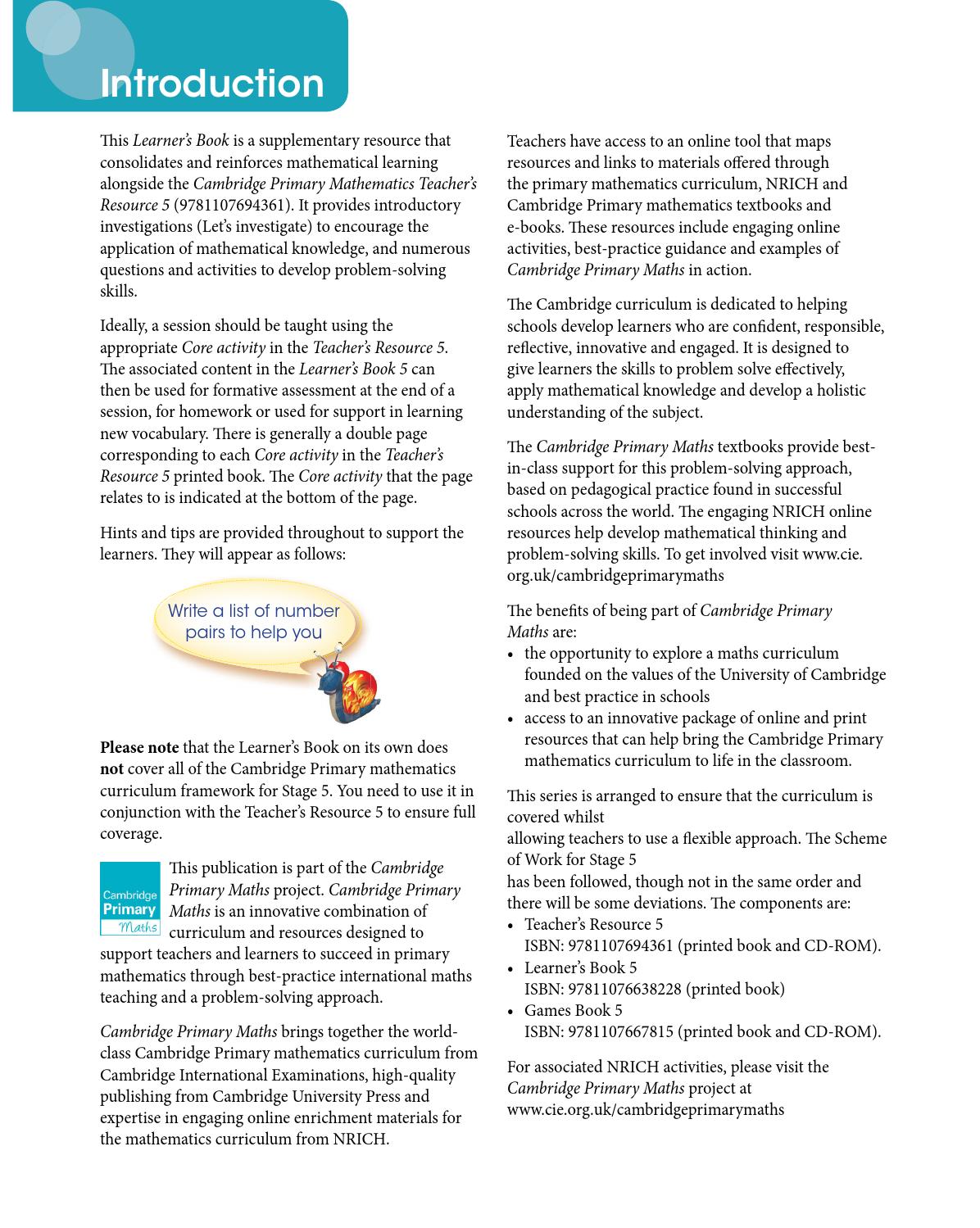 Cambridge Primary Mathematics: Learner's Book Stage 5 by Cambridge ...