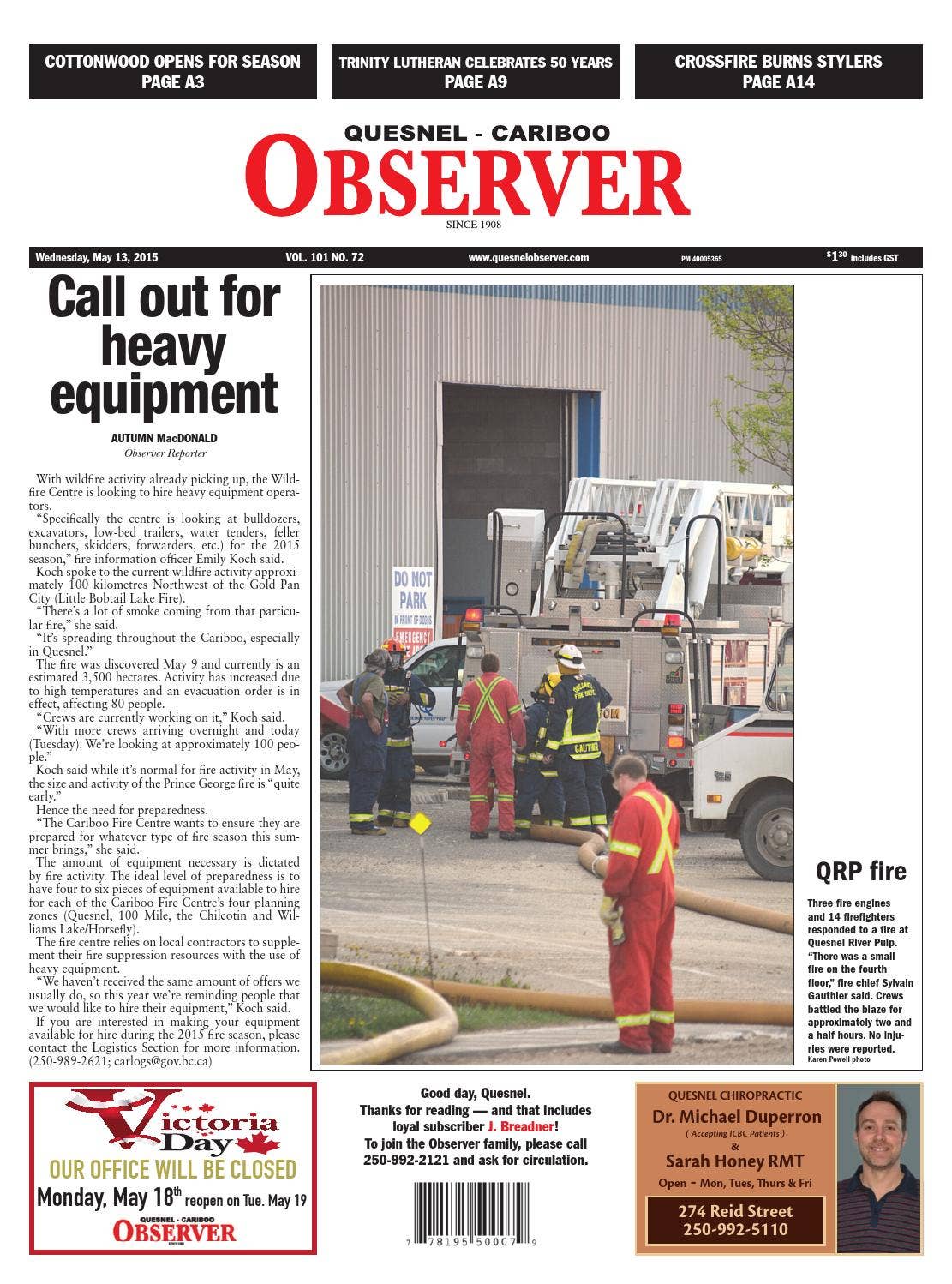 Quesnel Cariboo Observer, May 13, 2015 by Black Press Media Group - Issuu