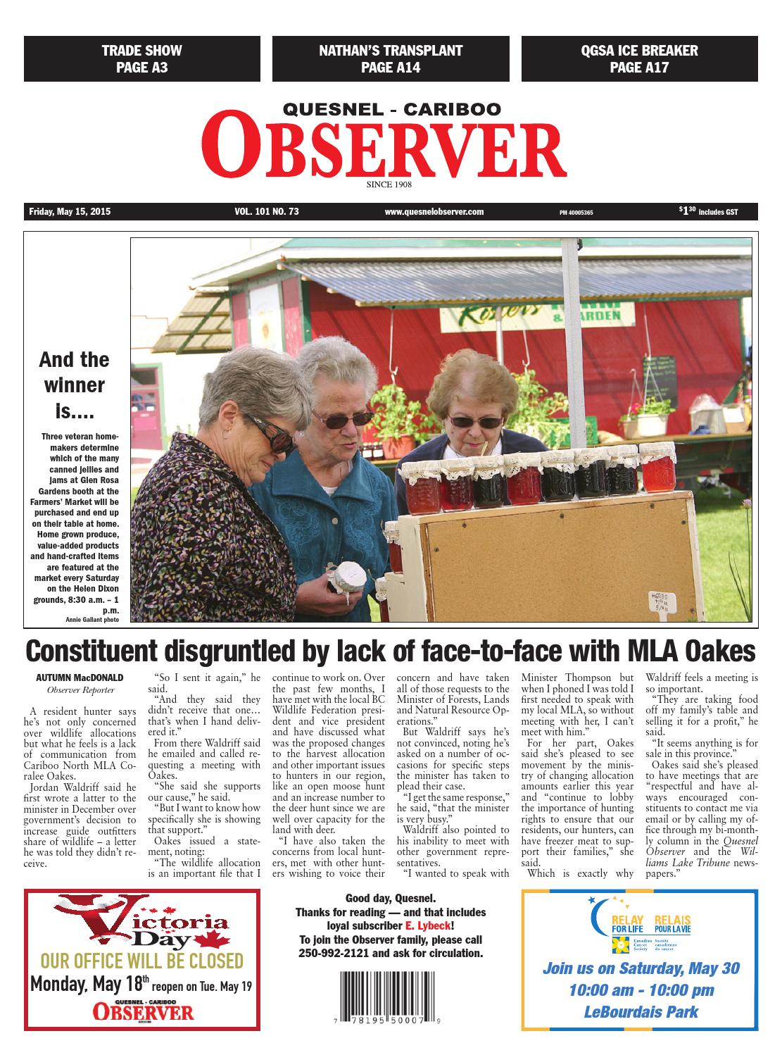 Quesnel Cariboo Observer, May 15, 2015 by Black Press Media Group - Issuu