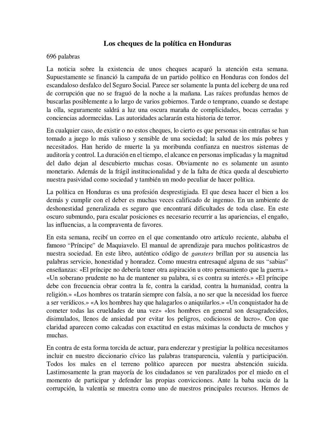 Los cheques de la política en honduras by Juan Oyuela - Issuu