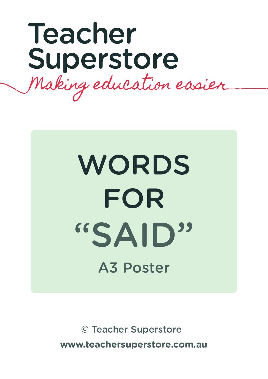 Words For Said (Posters and Flashcards) by Teacher Superstore - Issuu