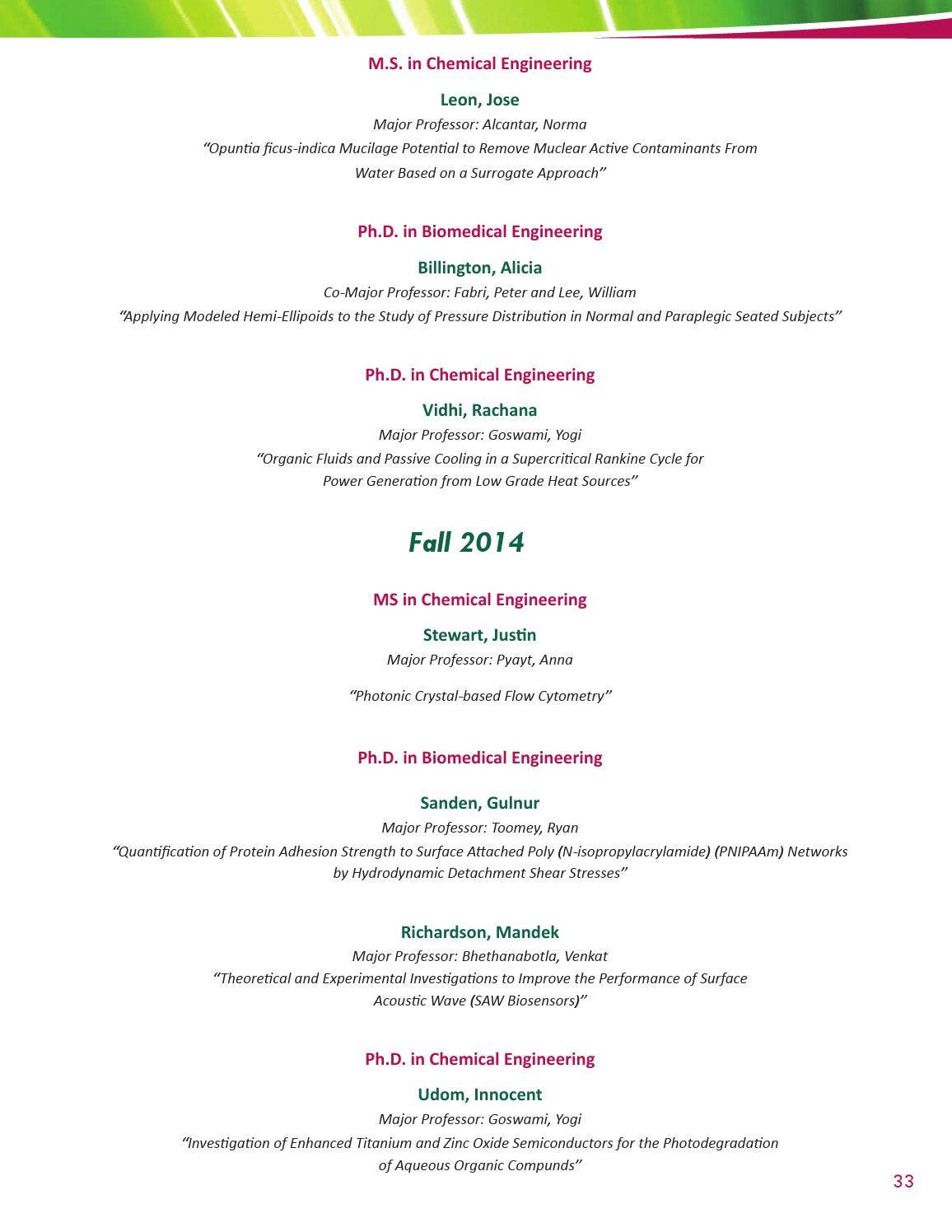 USF Chemical & Biomedical Engineering 2014 Annual Report by USF ...