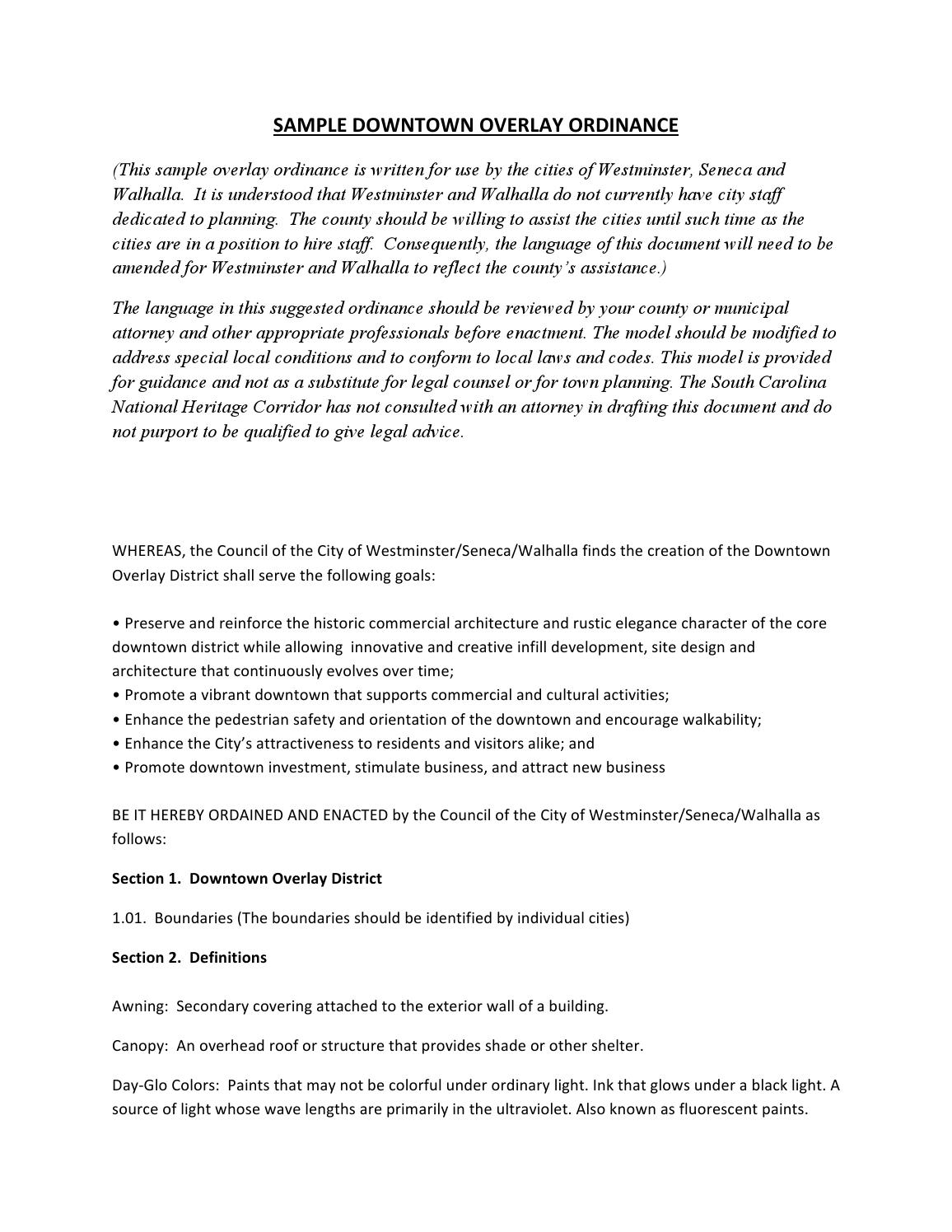 Sample downtown overlay ordinance by SC National Heritage Corridor - Issuu