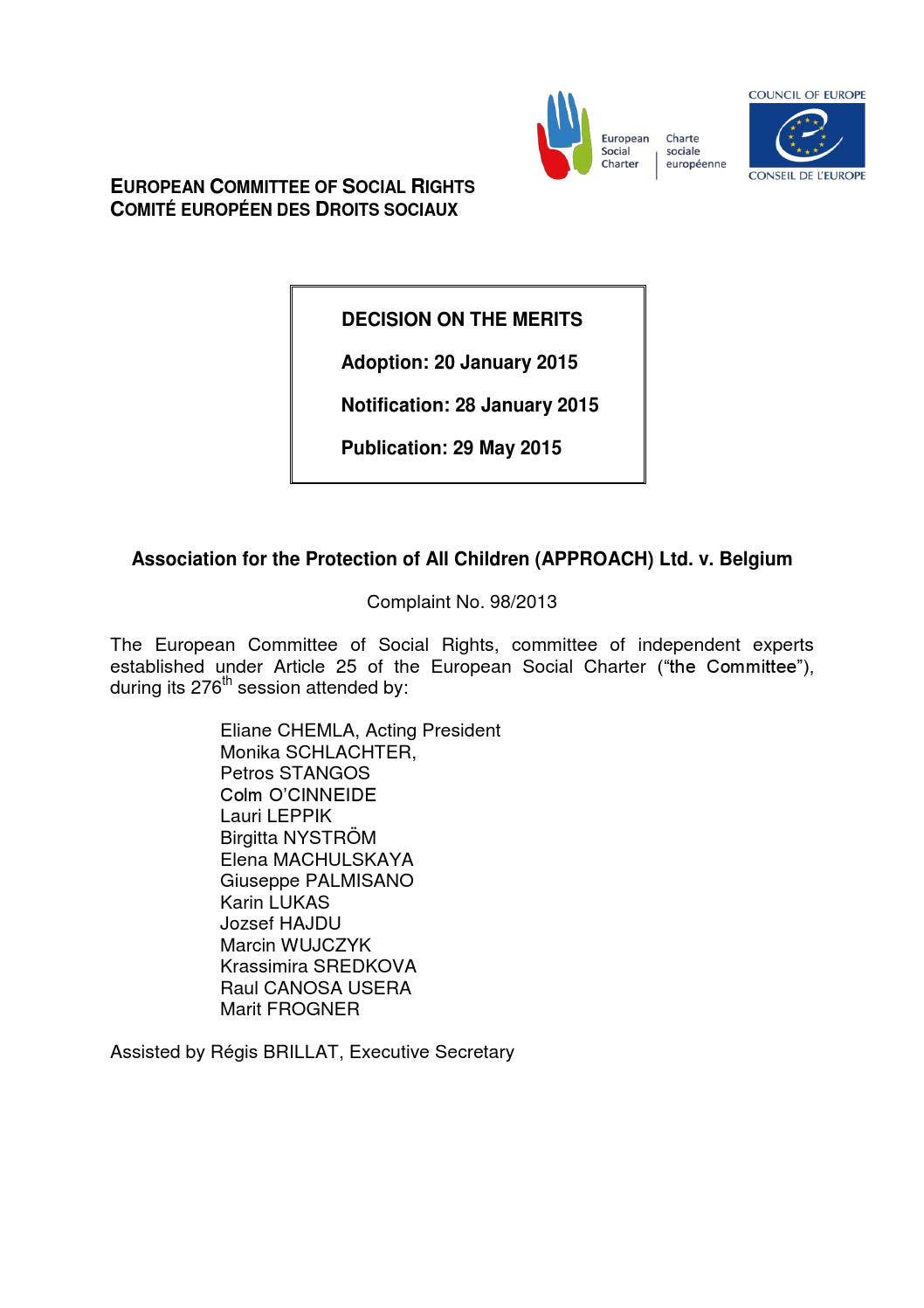 Europees comite sociale rechten belgie 29 05 2015 verbod lijfstraffen ...