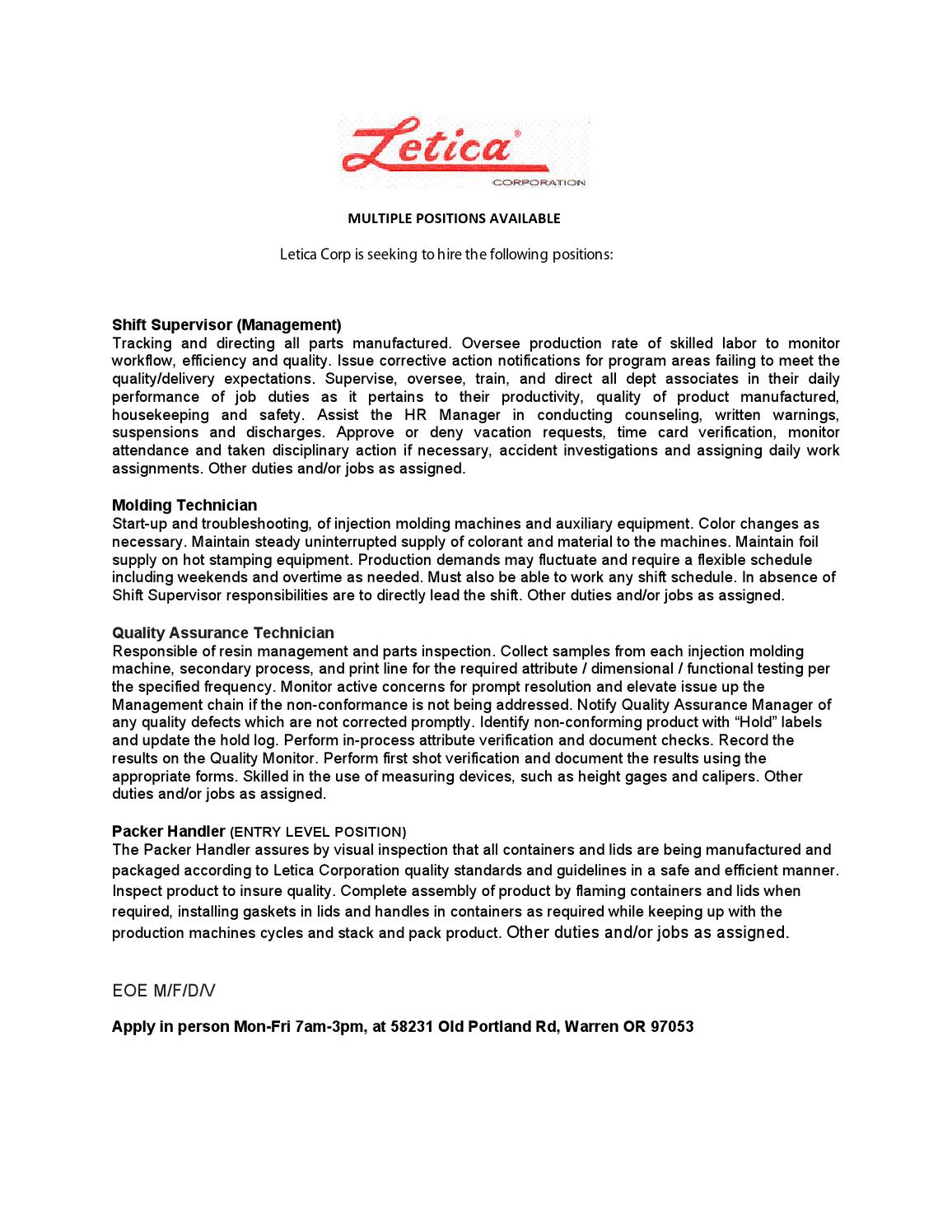 Letica corporation positions by C.M.I. - Issuu