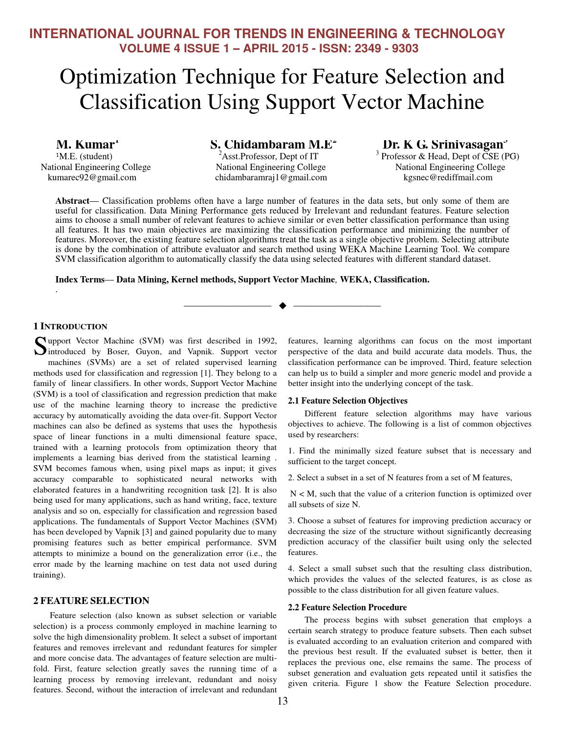 Optimization Technique for Feature Selection and Classification Using Support Vector Machine by ...