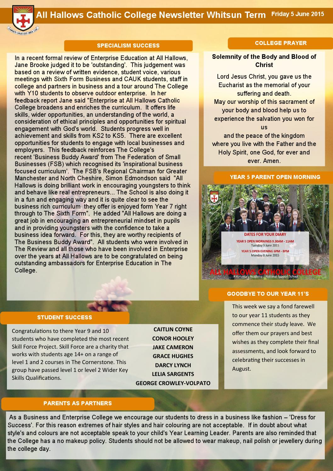 5 june 2015 by All Hallows Catholic College - Issuu