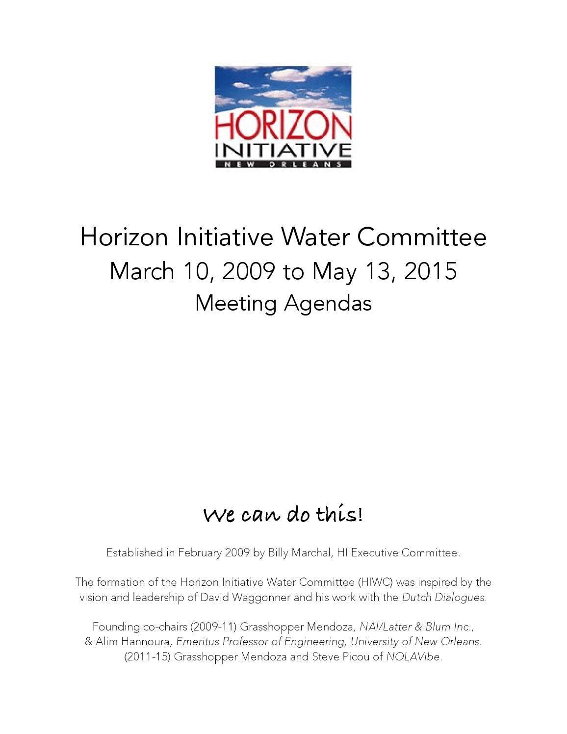 Horizon Initiative Water Committee Agendas 2009-15 by Steve Picou ...
