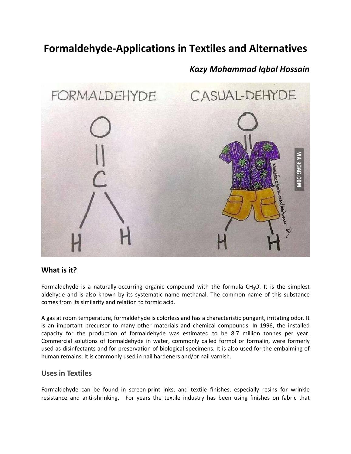 Formaldehyde-Appicaitons in Textiles and Alternatives by Kazy Mohammad ...