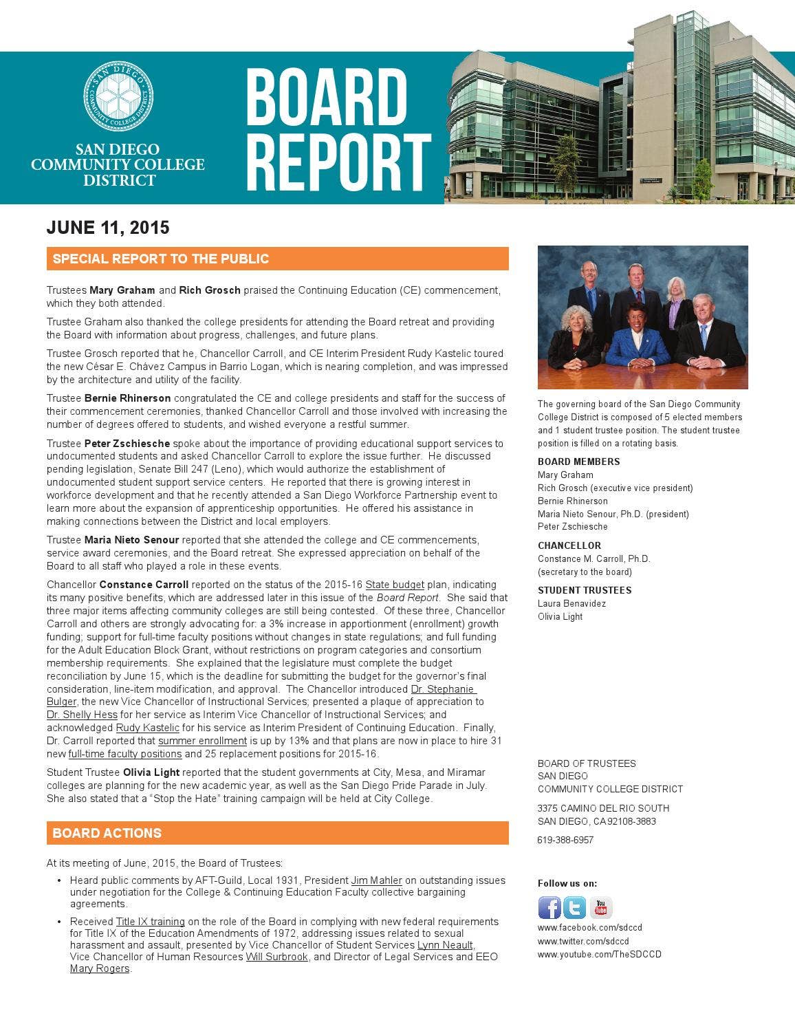 SDCCD Board Report - June 11, 2015 by San Diego Community College ...