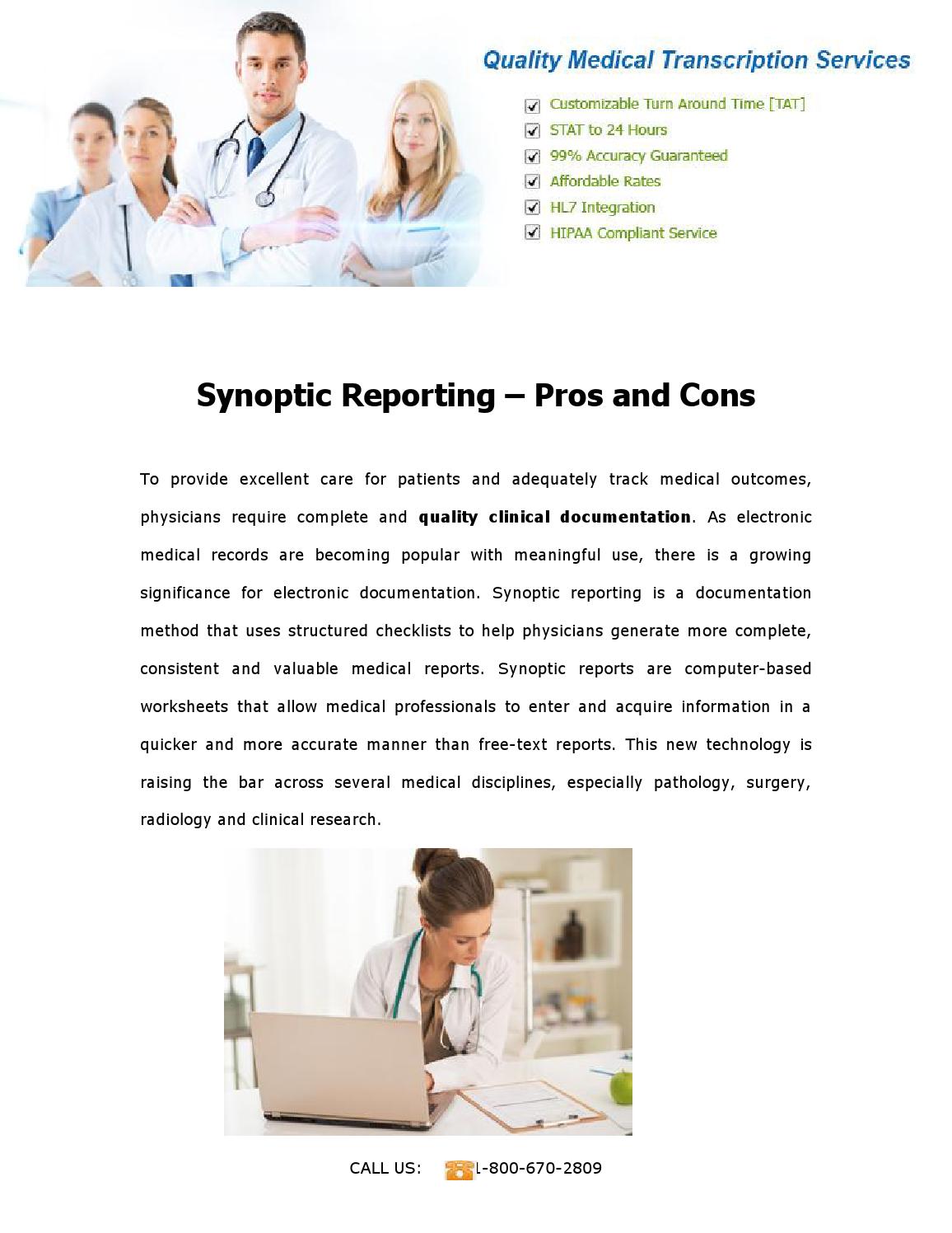 Synoptic Reporting – Pros and Cons by Medical Transcription - Issuu