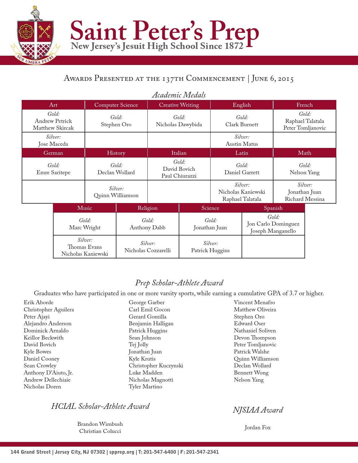 Awards Presented at the 137th Commencement by Saint Peter's Prep - Issuu