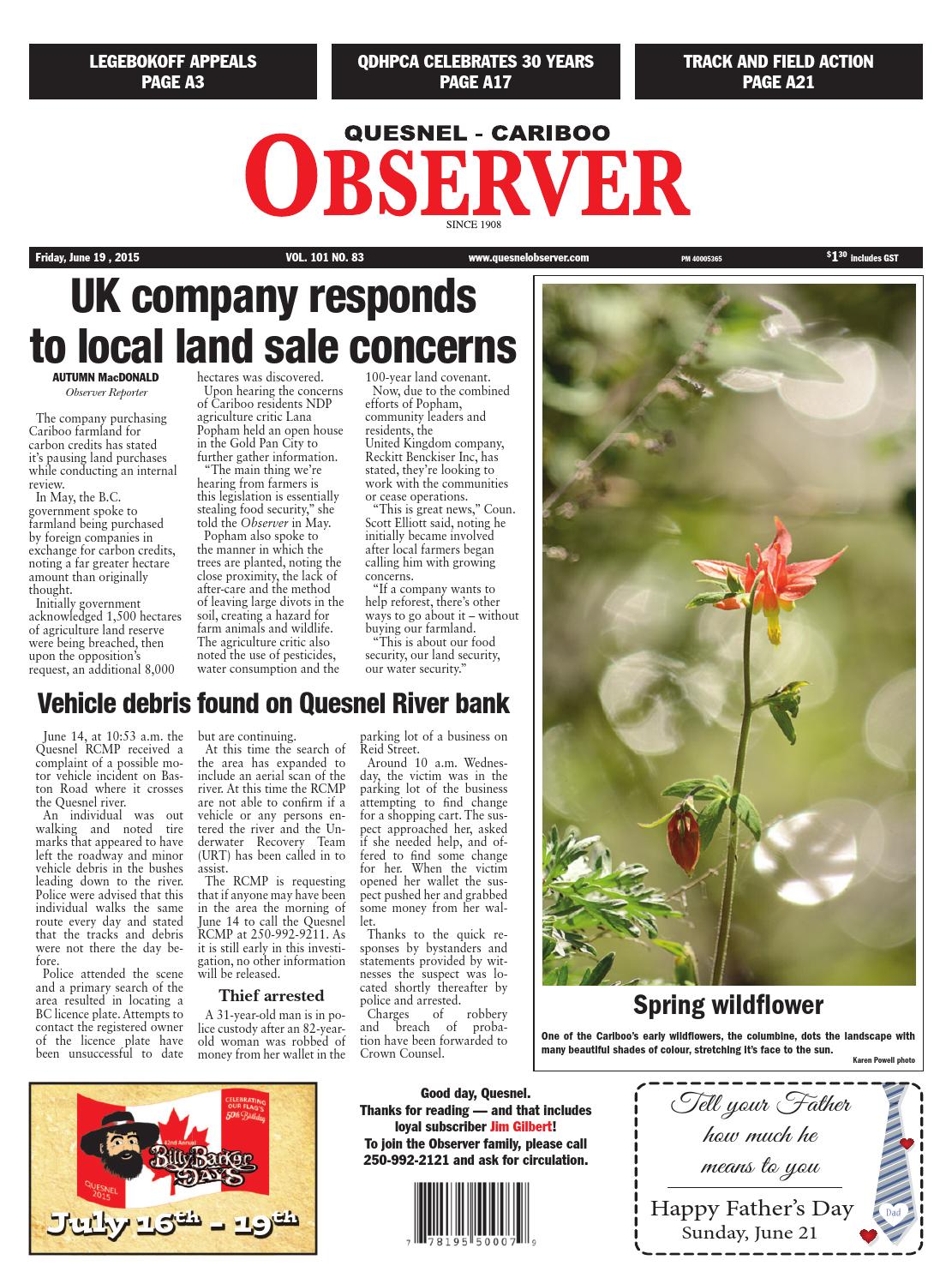 Quesnel Cariboo Observer, June 19, 2015 by Black Press Media Group - Issuu