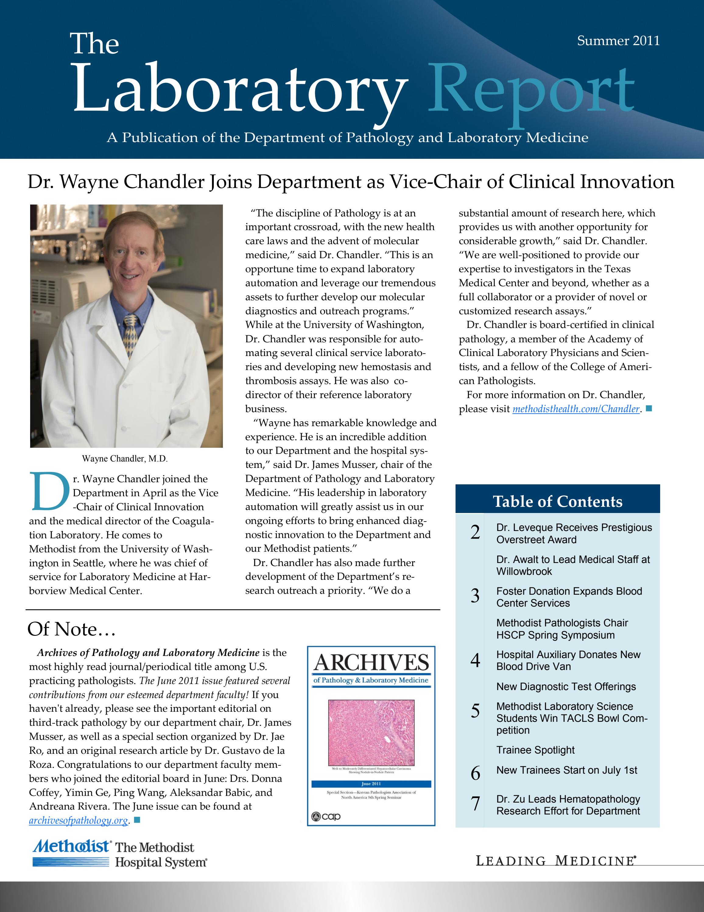 The Laboratory Report Summer 2011 by Houston Methodist Professional ...