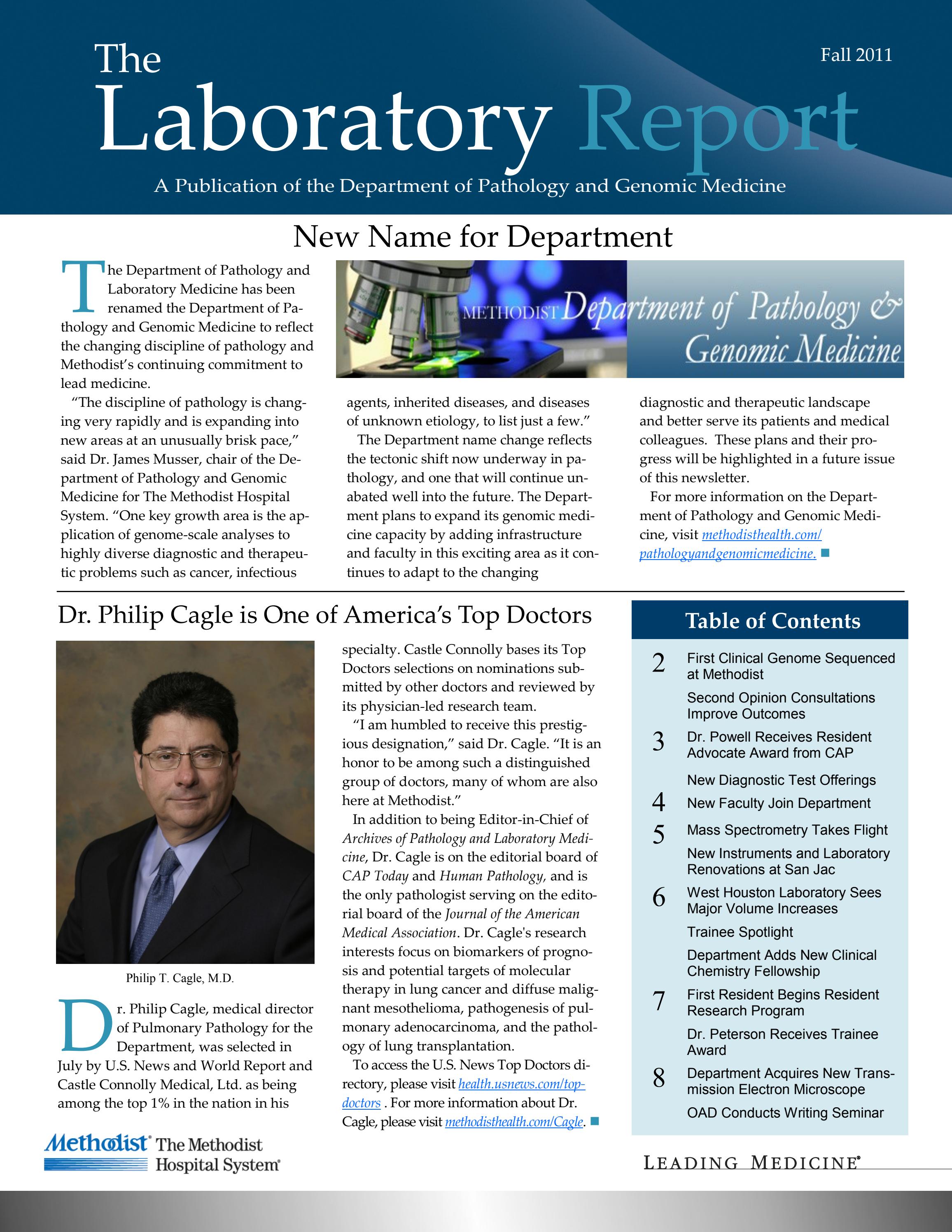 The Laboratory Report Fall 2011 by Houston Methodist Professional ...